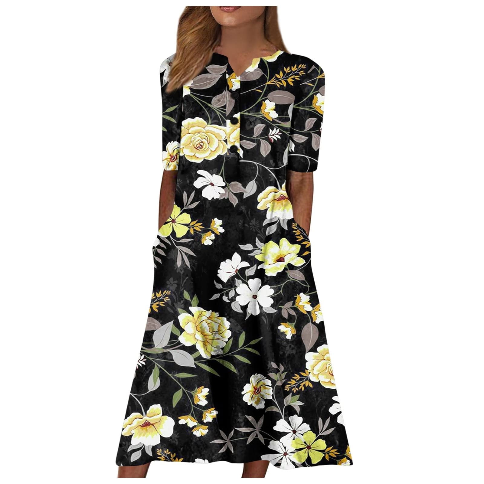 Wycnly Summer Dresses For Women Casual Pocket Button Down Plus Size 9455