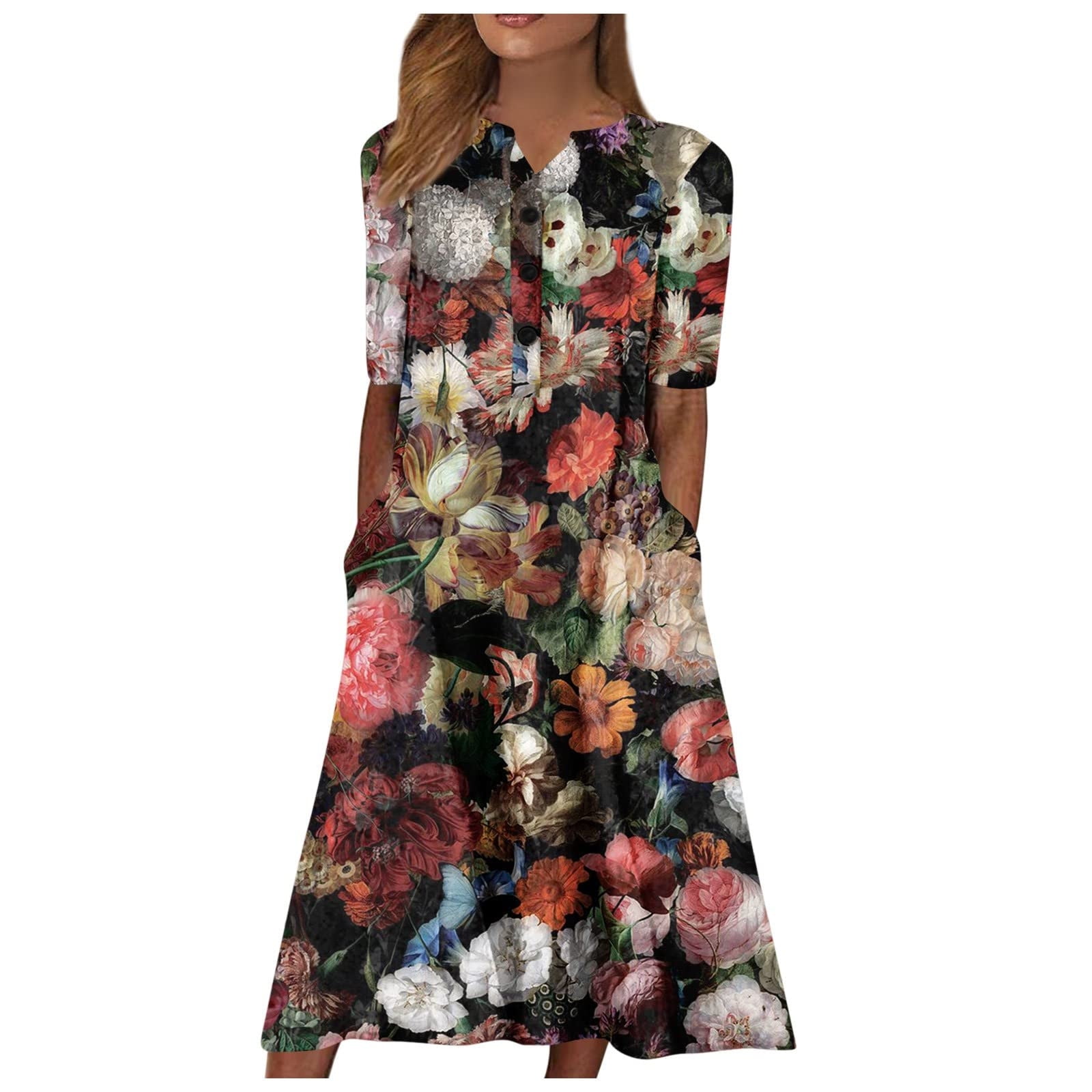 Wycnly Summer Dresses for Women Casual Pocket Button Down Plus Size ...