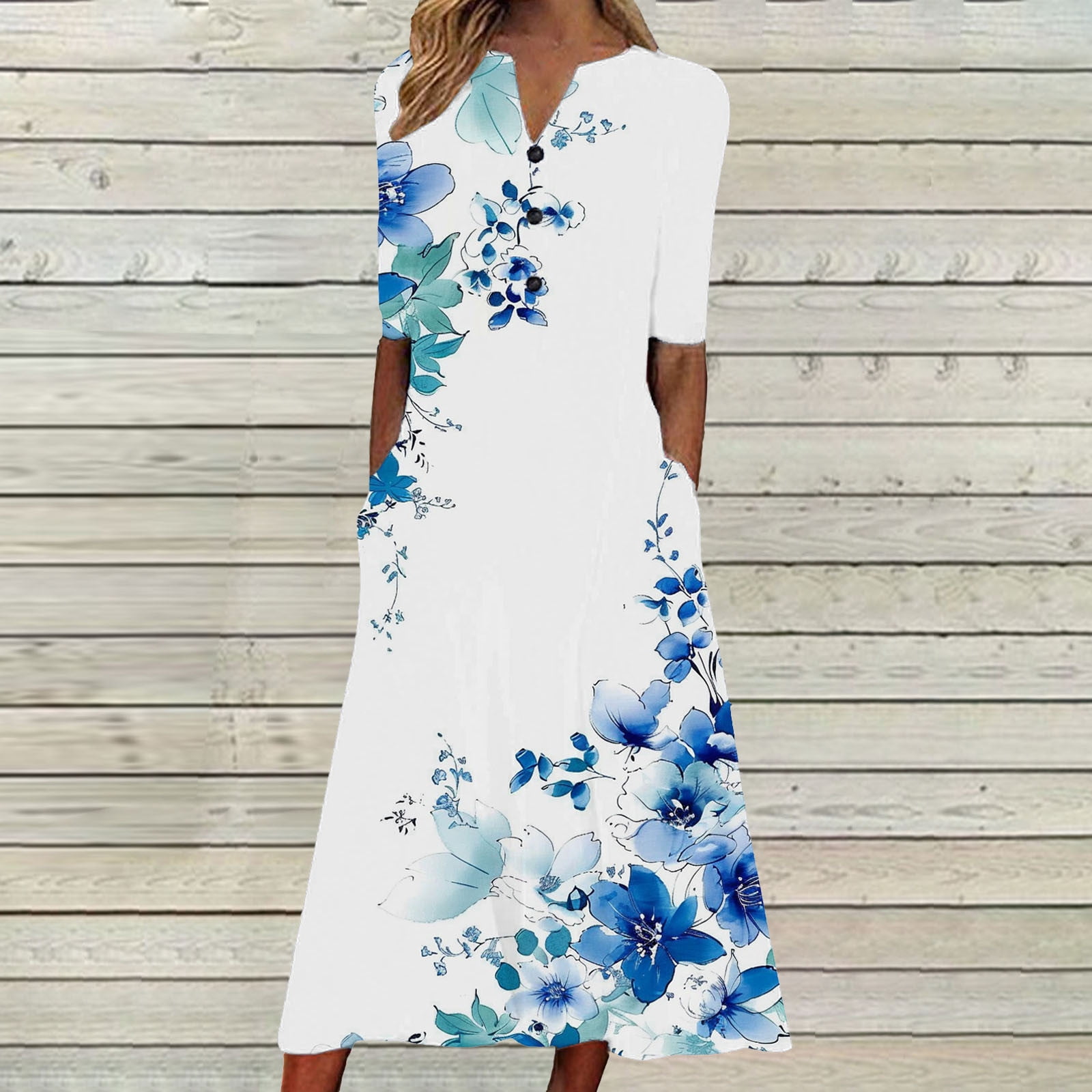 Wycnly Summer Dresses For Women Casual Pocket Button Down Plus Size 9581