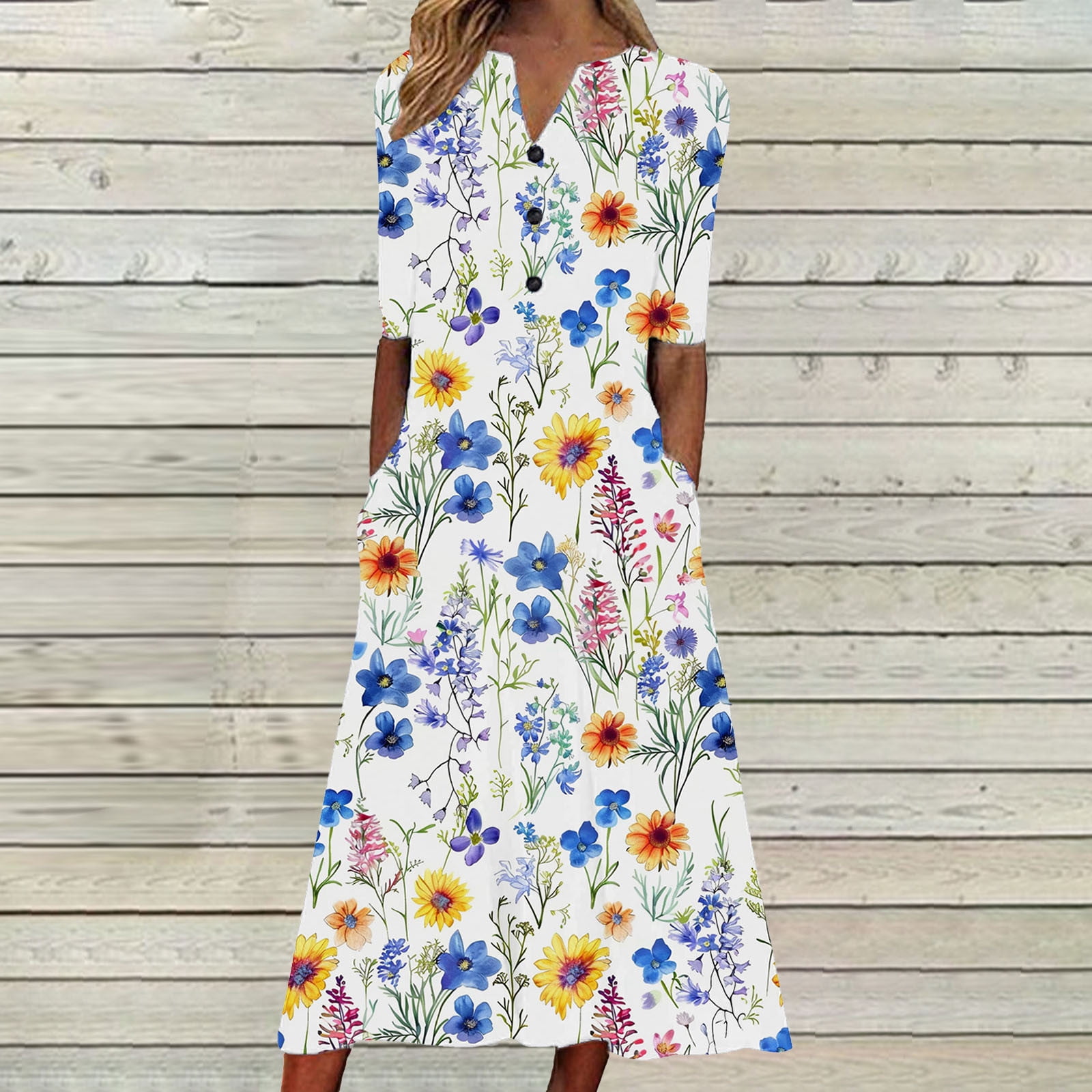 Wycnly Summer Dresses For Women Casual Pocket Button Down Plus Size 7014