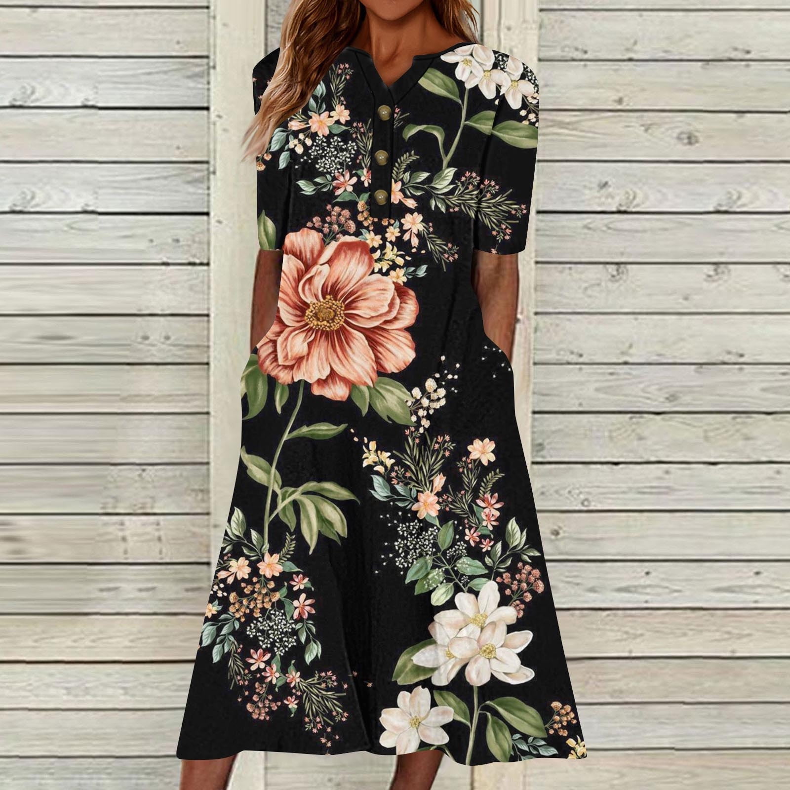 Wycnly Summer Dresses For Women Casual Pocket Button Down Plus Size 7111