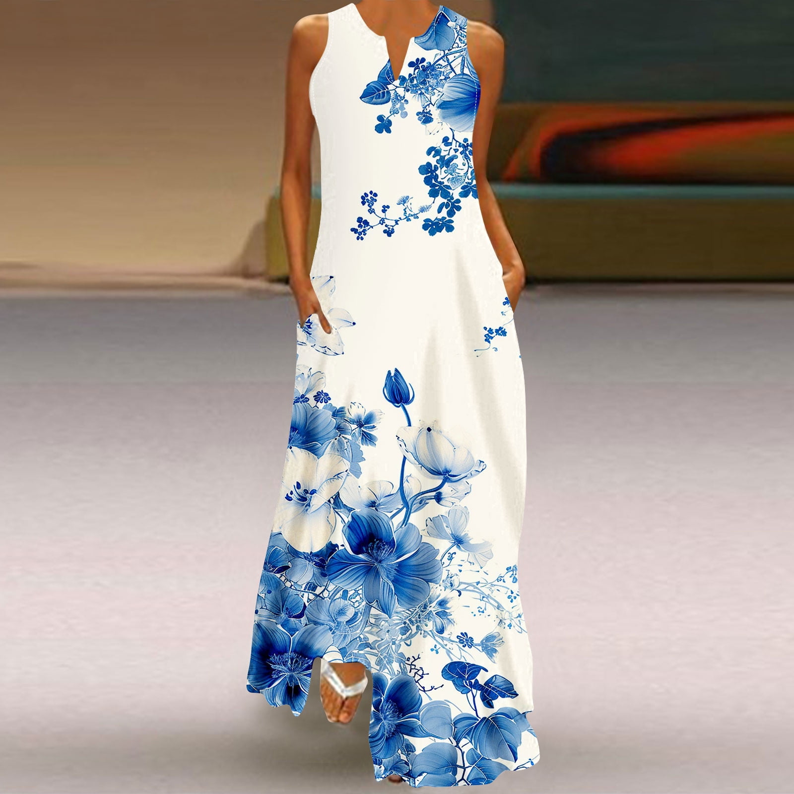 Wycnly Summer Dresses for Women Sundresses for Women Loose Pocket Beach ...