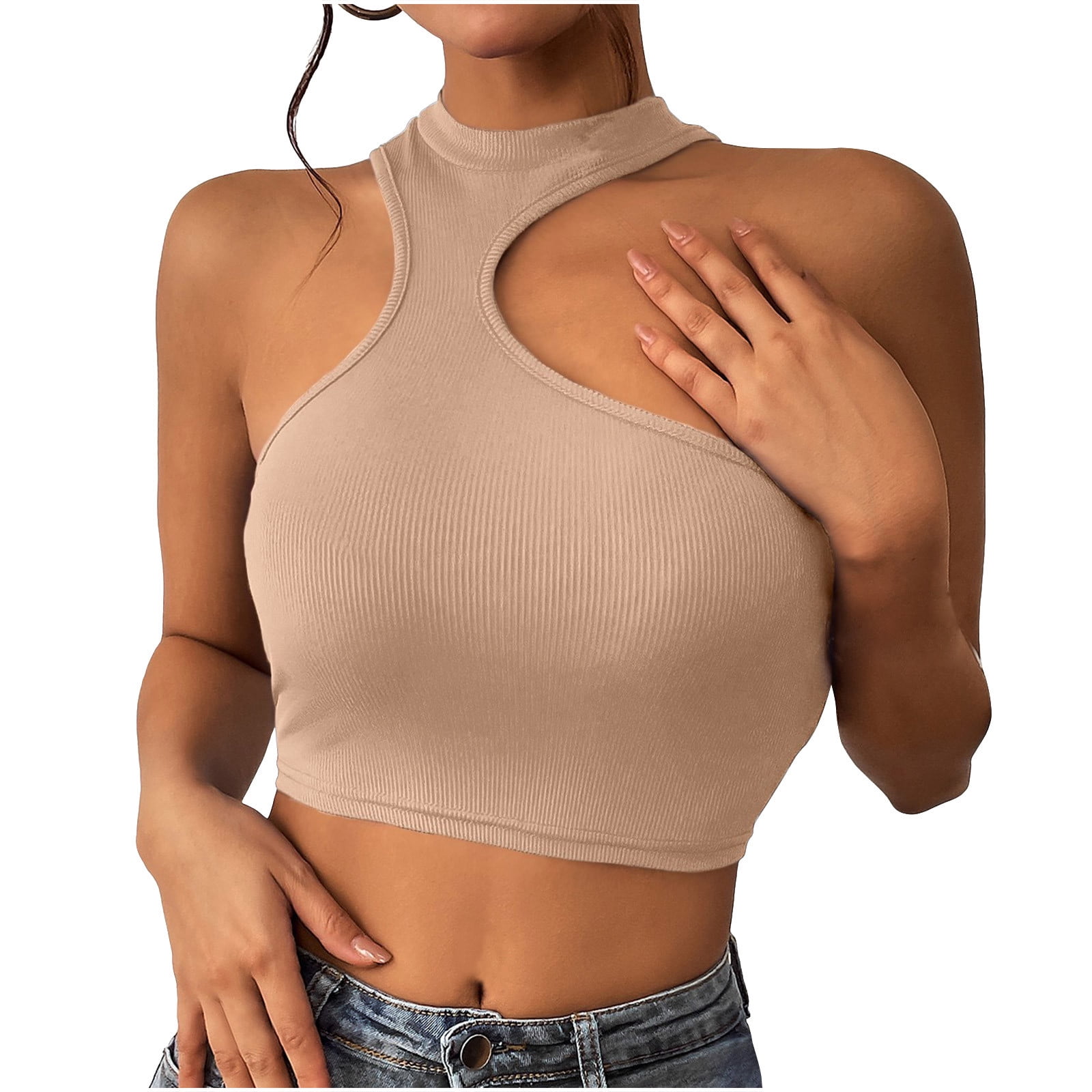 Wycnly Summer Saving Clearance Crop Top for Women Gym Tops for Women Going out Sexy Slim Fit ...