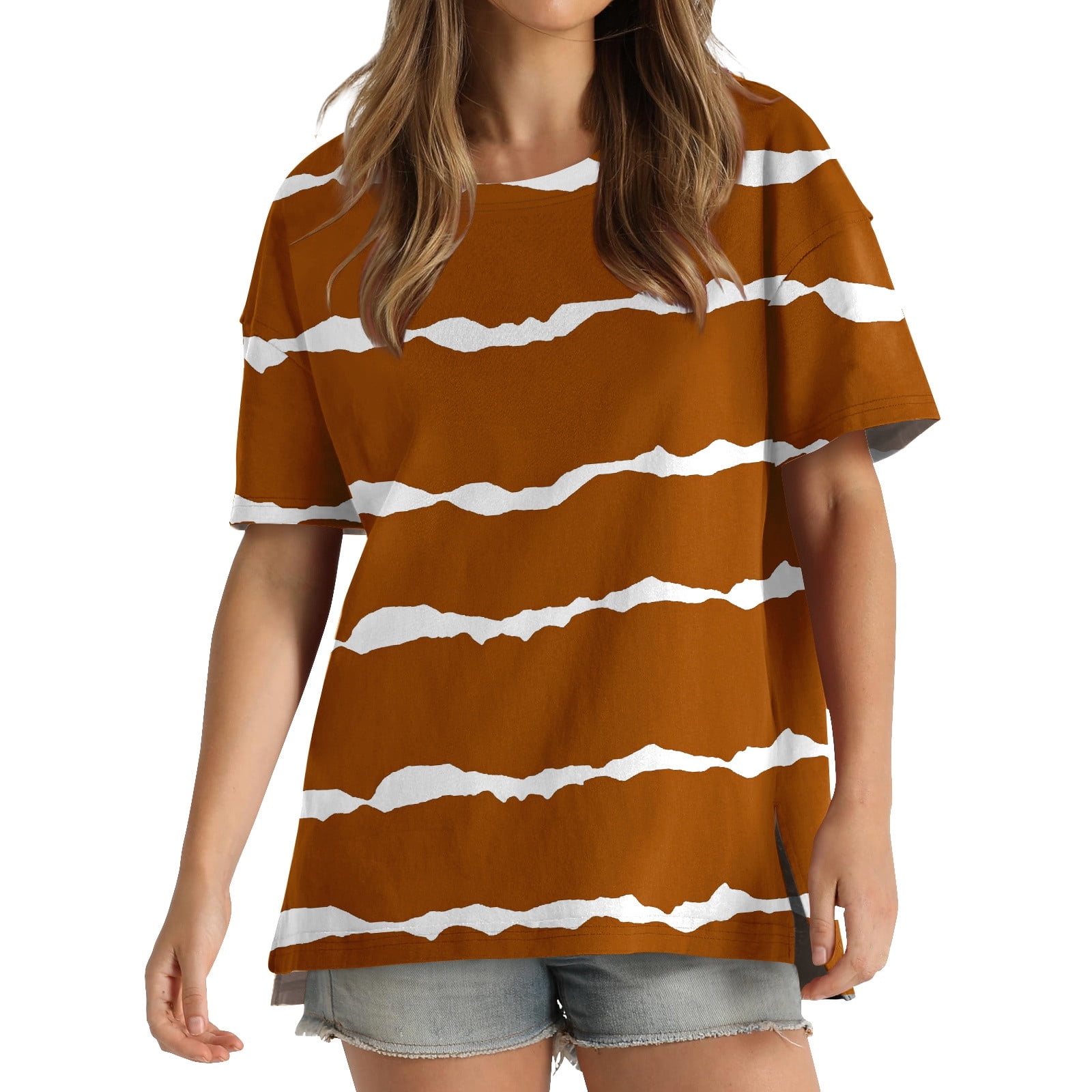 Wycnly Summer Tops for Women Cute Tops for Women Loose Fit Side Slit ...