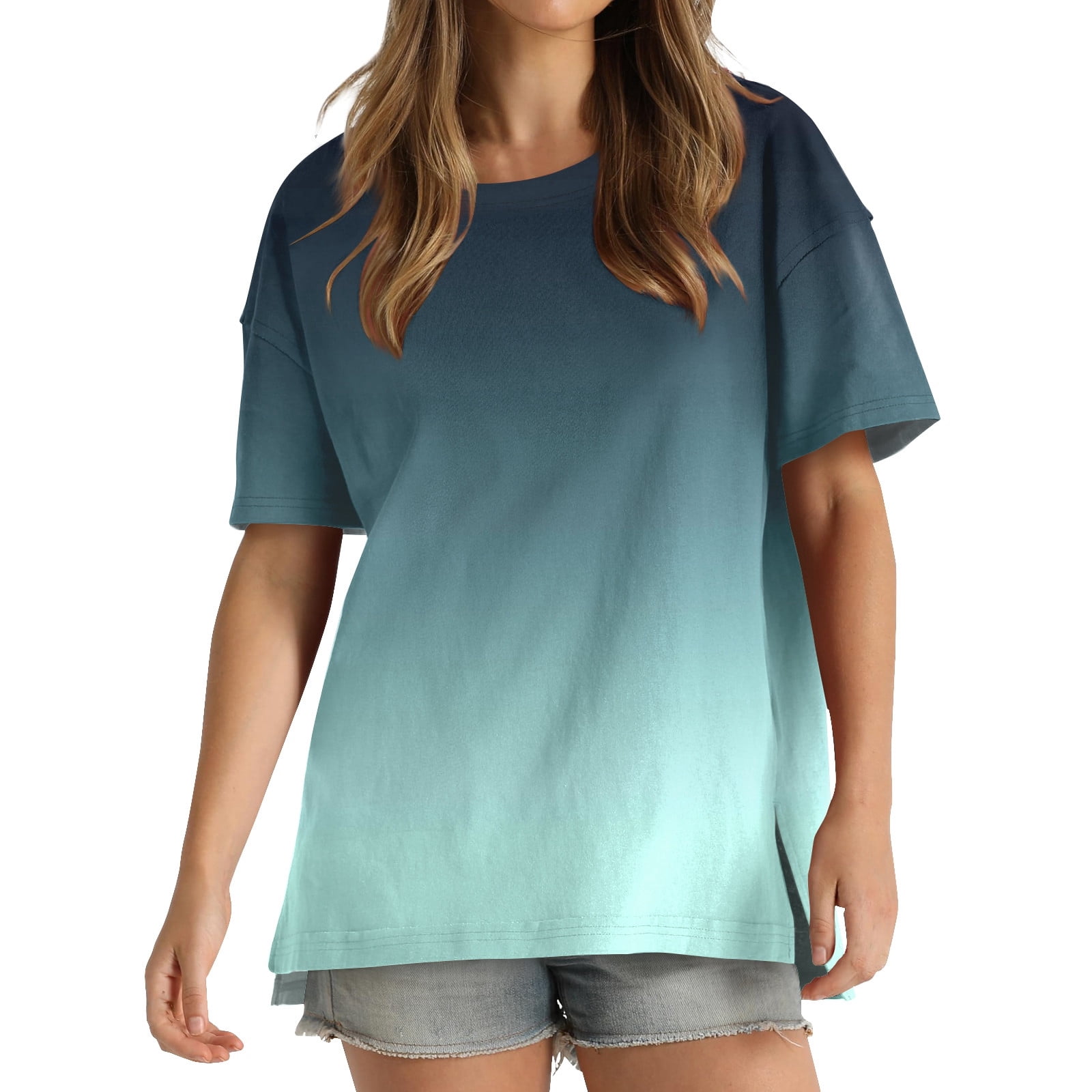 Wycnly Summer Tops for Women Dressy Tops for Women Loose Fit Side Slit Irregular Swing Hem ...