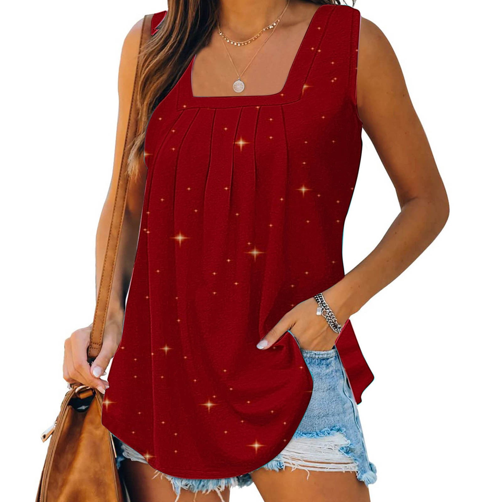 Wycnly Tank Top for Women Summer Tops Loose Fit Lightweight Pleated ...