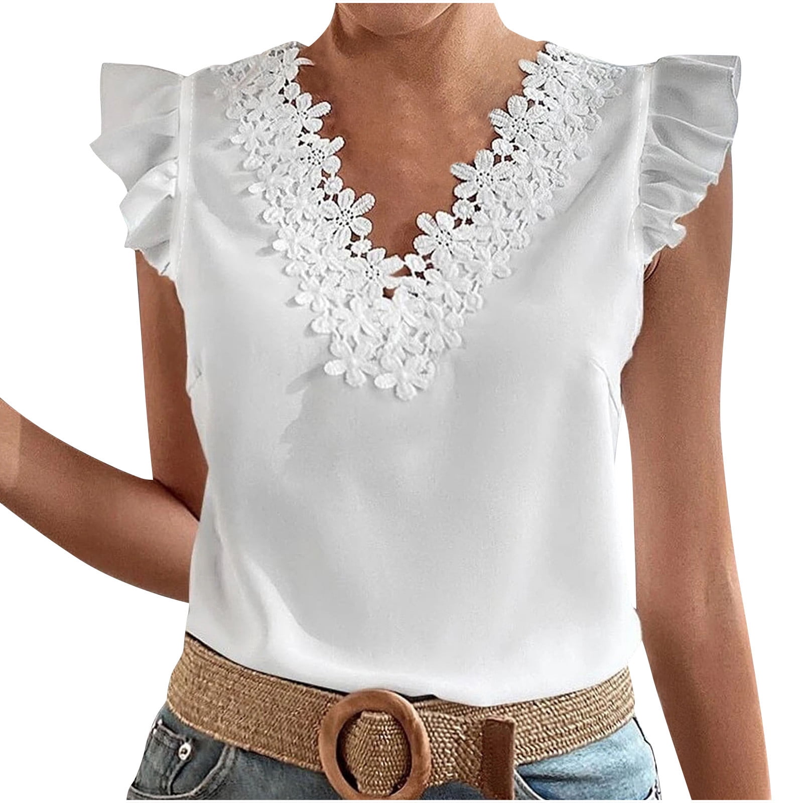Wycnly Tank Top for Women Summer Tops for Women Elegant Lace Trim ...