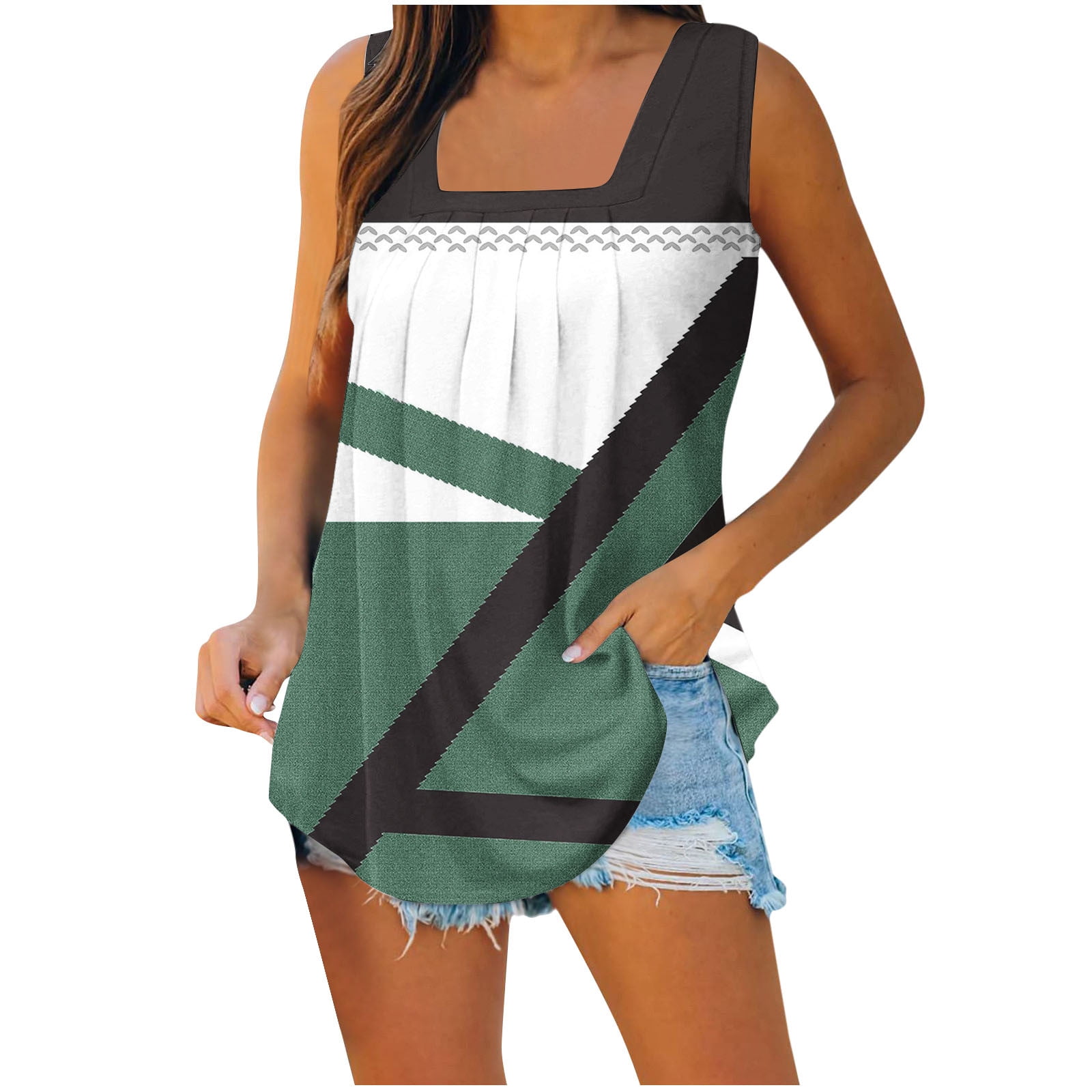 Wycnly Tank Top for Women White Tank Top Loose Fit Lightweight Pleated ...