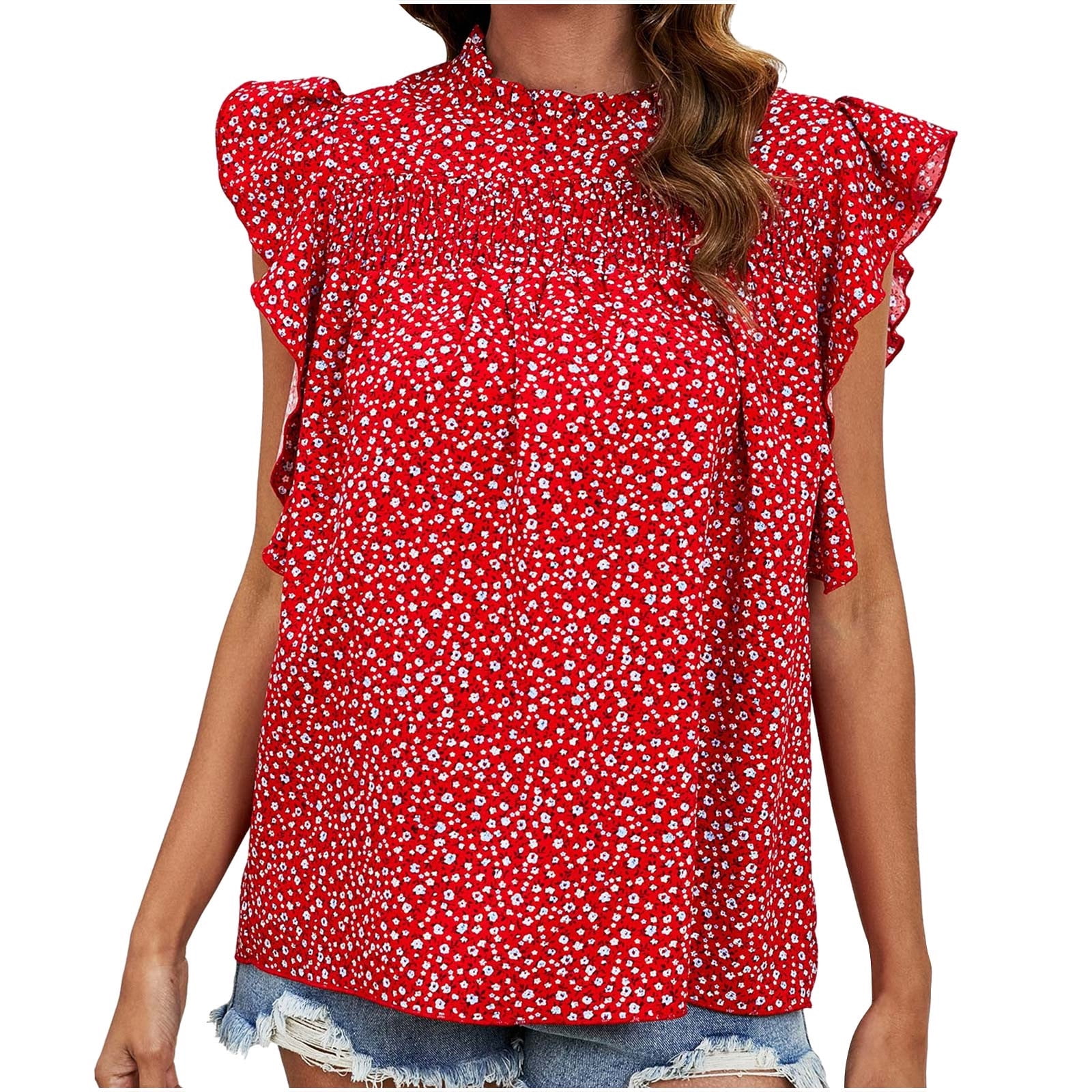 Wycnly Tank Top for Women Womens Tops Beach Boho Lightweight Ruffle ...