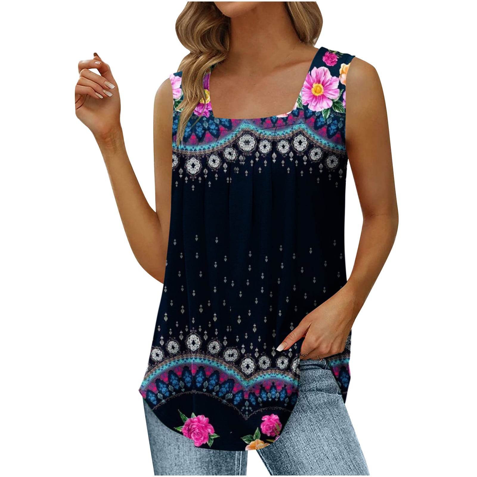 Wycnly Tank Tops for Women Lightweight Loose Fit Pleated Swing Tunic ...