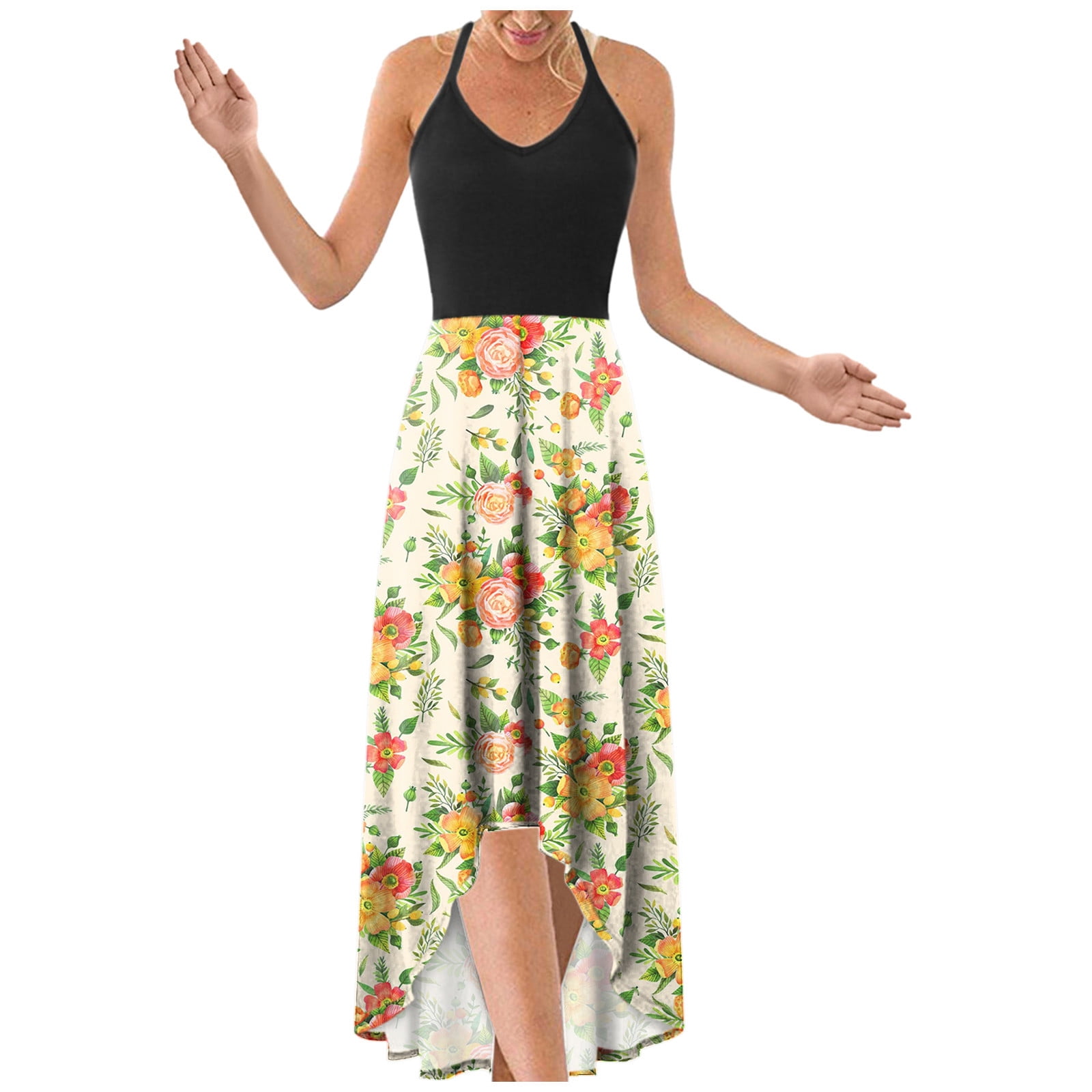 Wycnly Womens Dresses Beach Vacation Irregular Pleated Swing Spaghetti ...