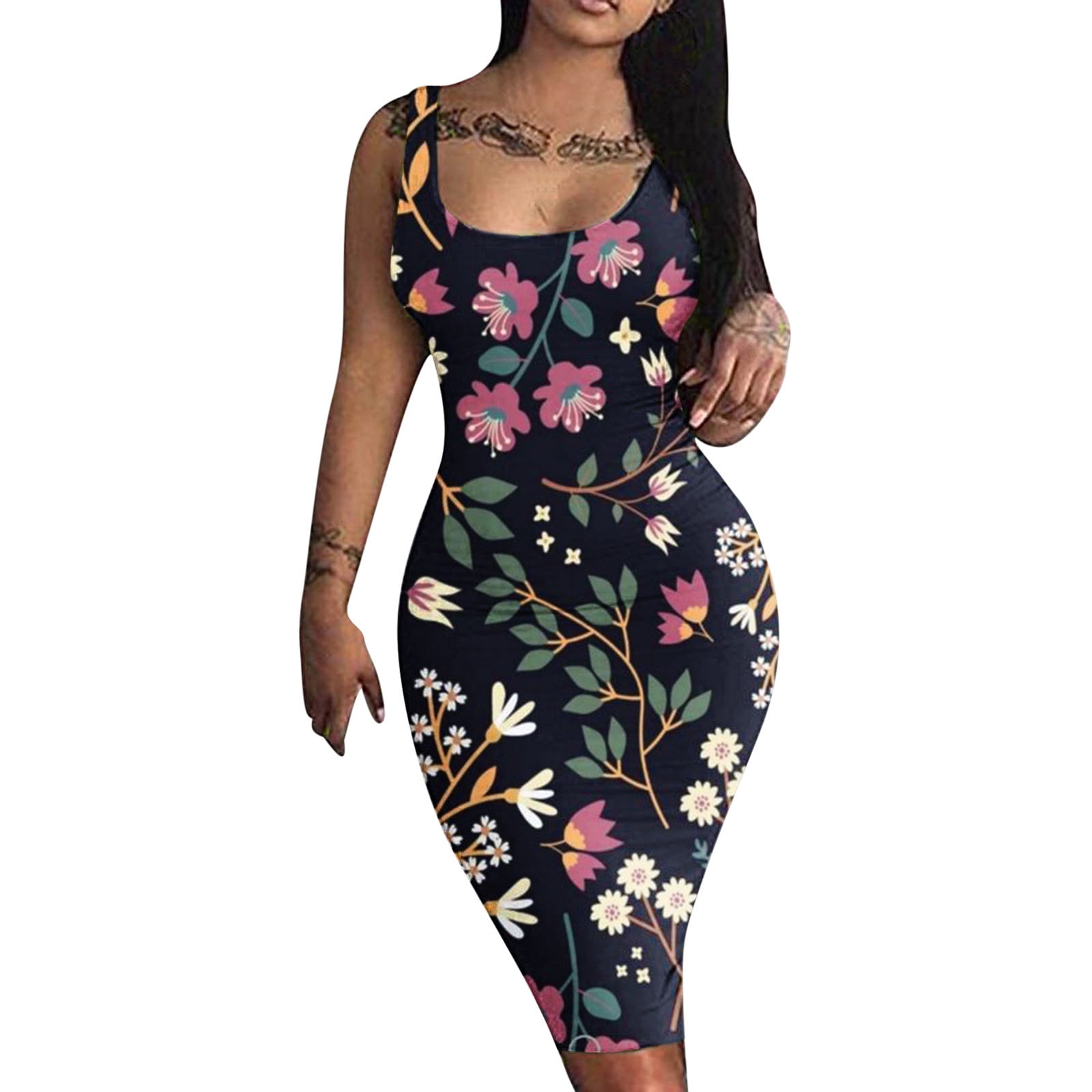 Wycnly Womens Dresses Night Party Club Sexy Basic Bodycon Tank Midi