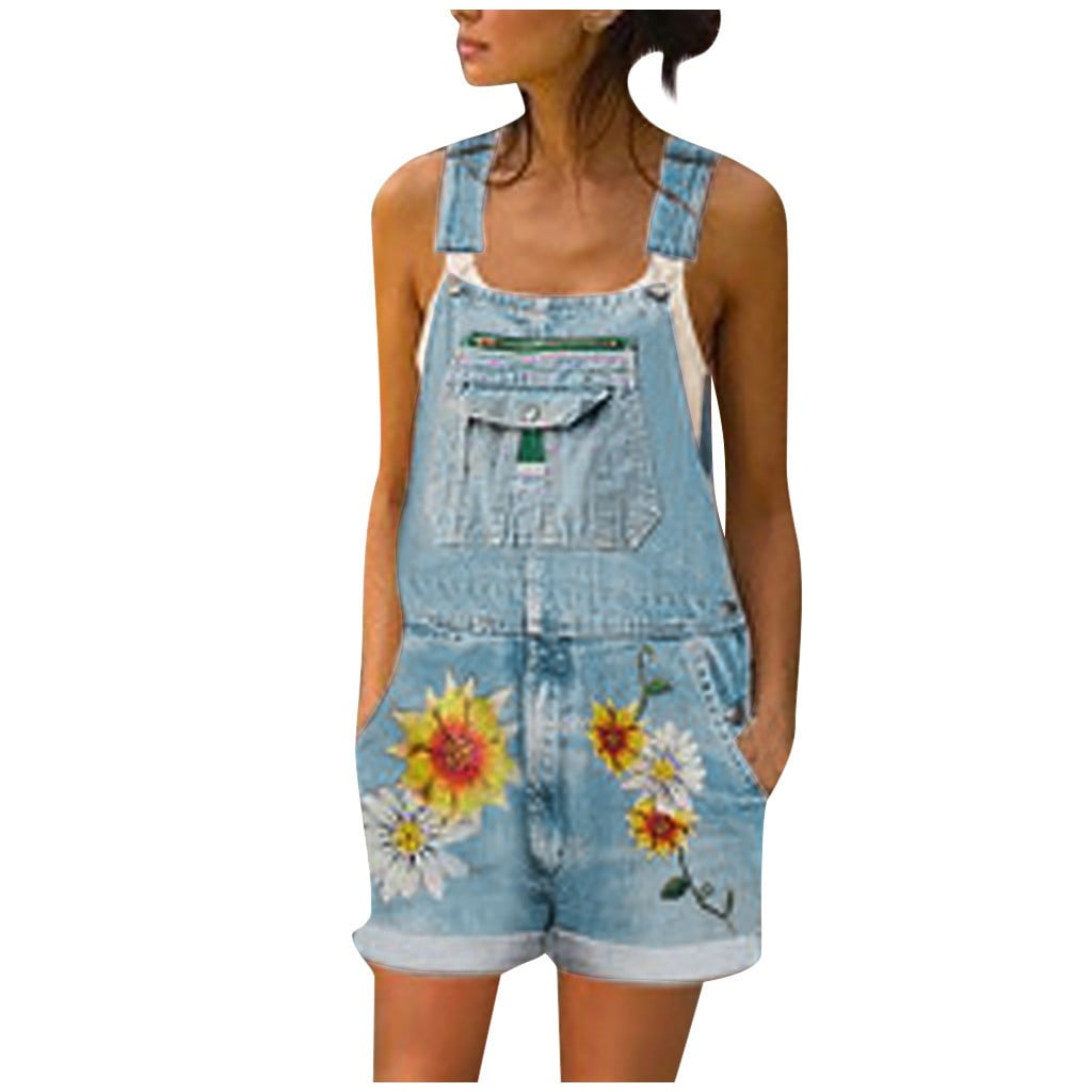Wycnly Womens Jumpsuits Beach Vintage Denim Adjustable Strap Short ...