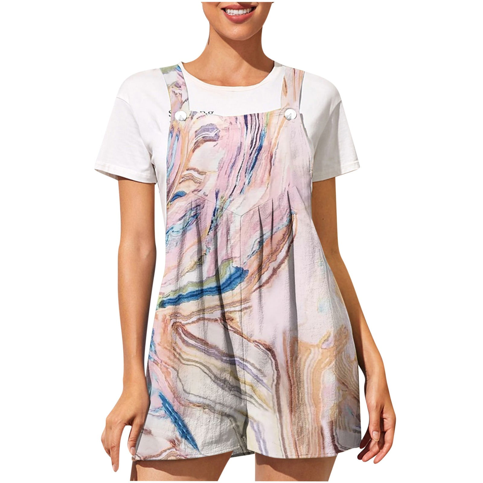 Wycnly Womens Jumpsuits Loose Pleated Swing Fashion Wide Leg Mini ...