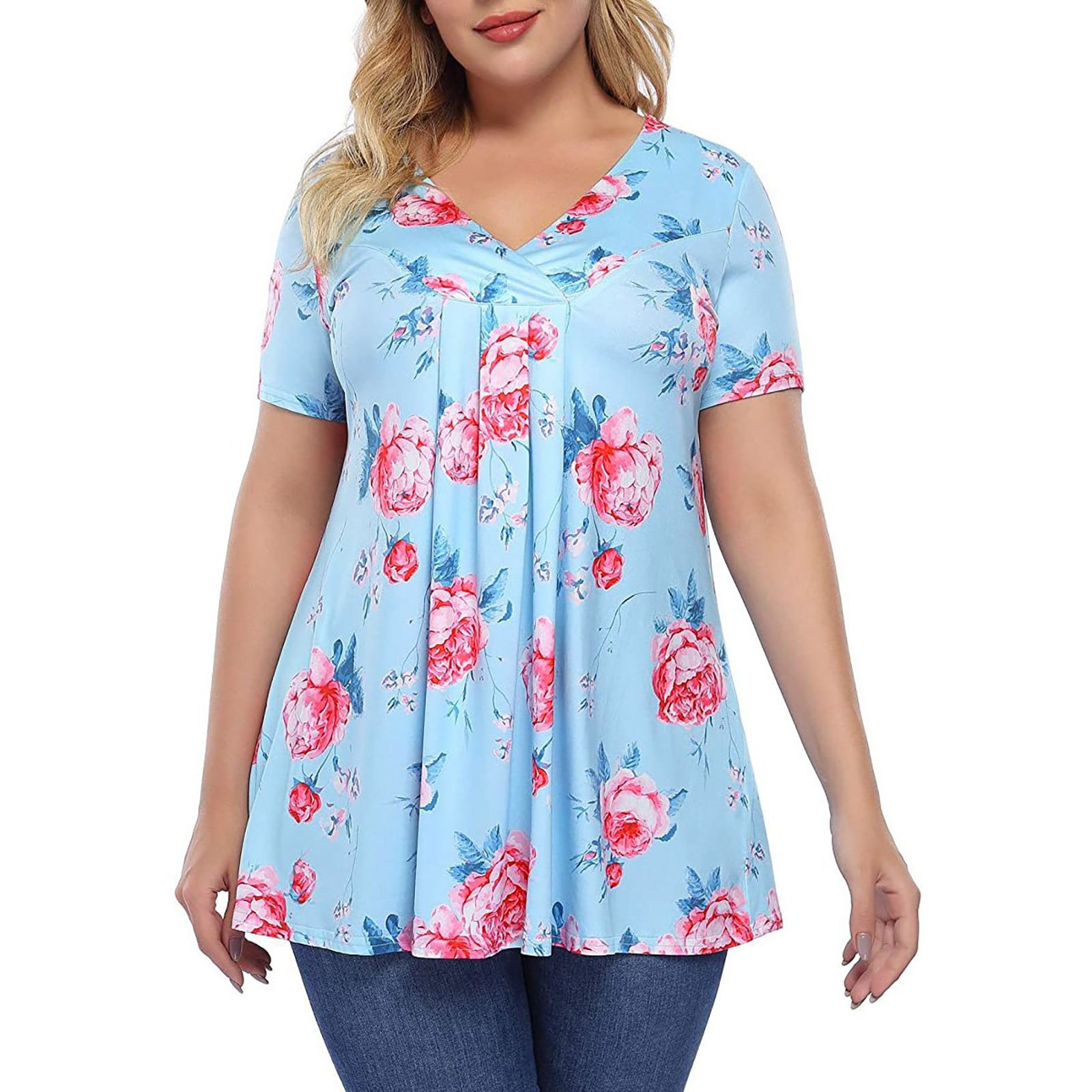 Wycnly Womens Tops Plus Size Vintage Pleated Swing Tunic Shirts Summer ...