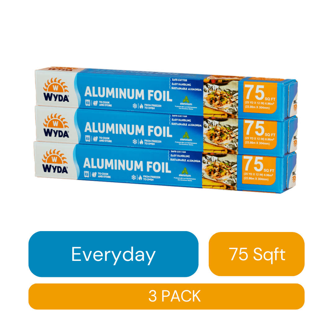 Wyda Aluminum Foil Rolls, 75 Sqft Each, 3 Pack, Tear Edge, Recyclable ...