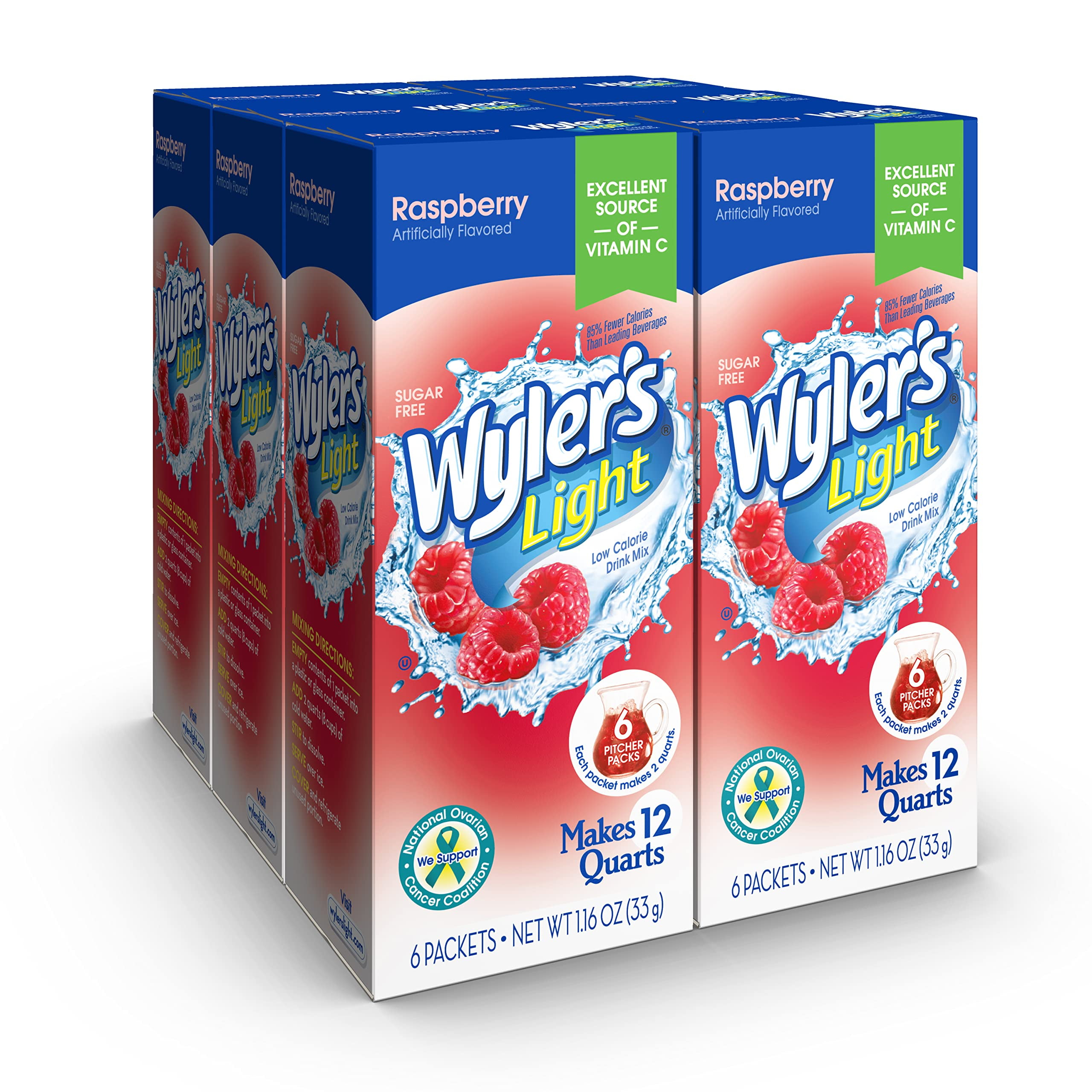 Wyler's Light Raspberry Powder Drink Mix, Vitamin C, 6 Boxes, 36 ...