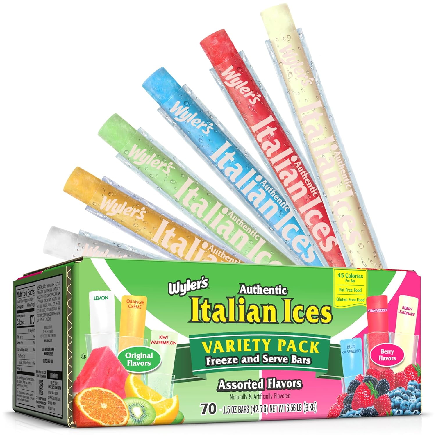 Wyler's Authentic Italian Ices Freeze and Serve Bars Variety Pack, 1.5 ...