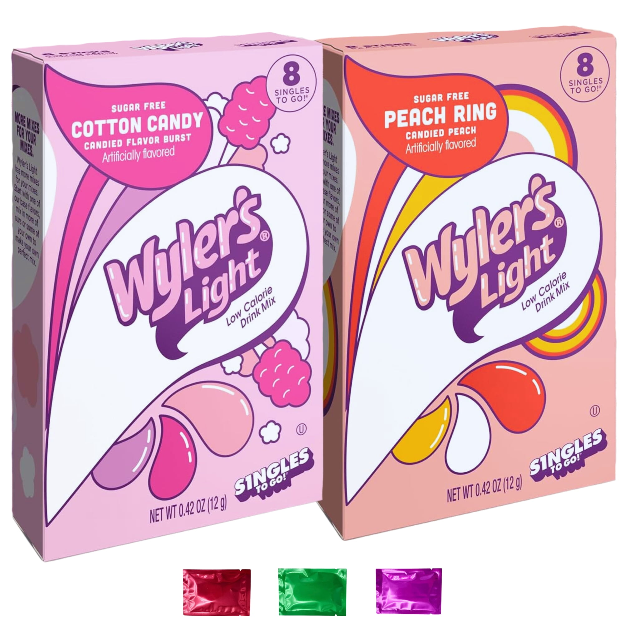 Wyler's Light Powder Packets Peach Ring & Cotton Candy Flavors, Water ...