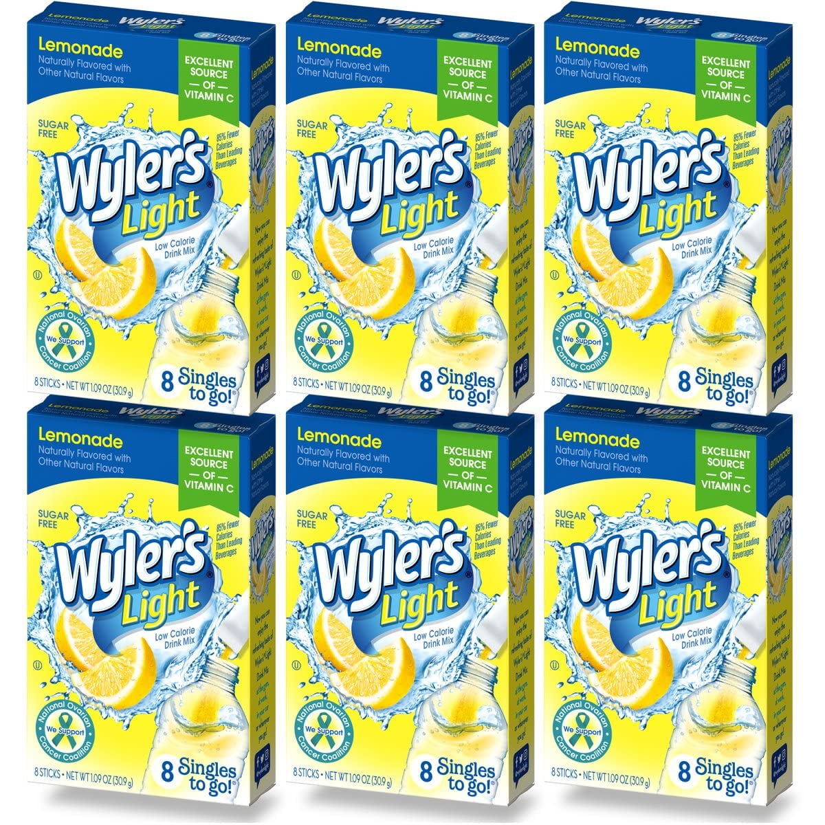 Wyler's Light Singles To Go (6 Pack), Lemonade Water Drink Mix, 48 ...