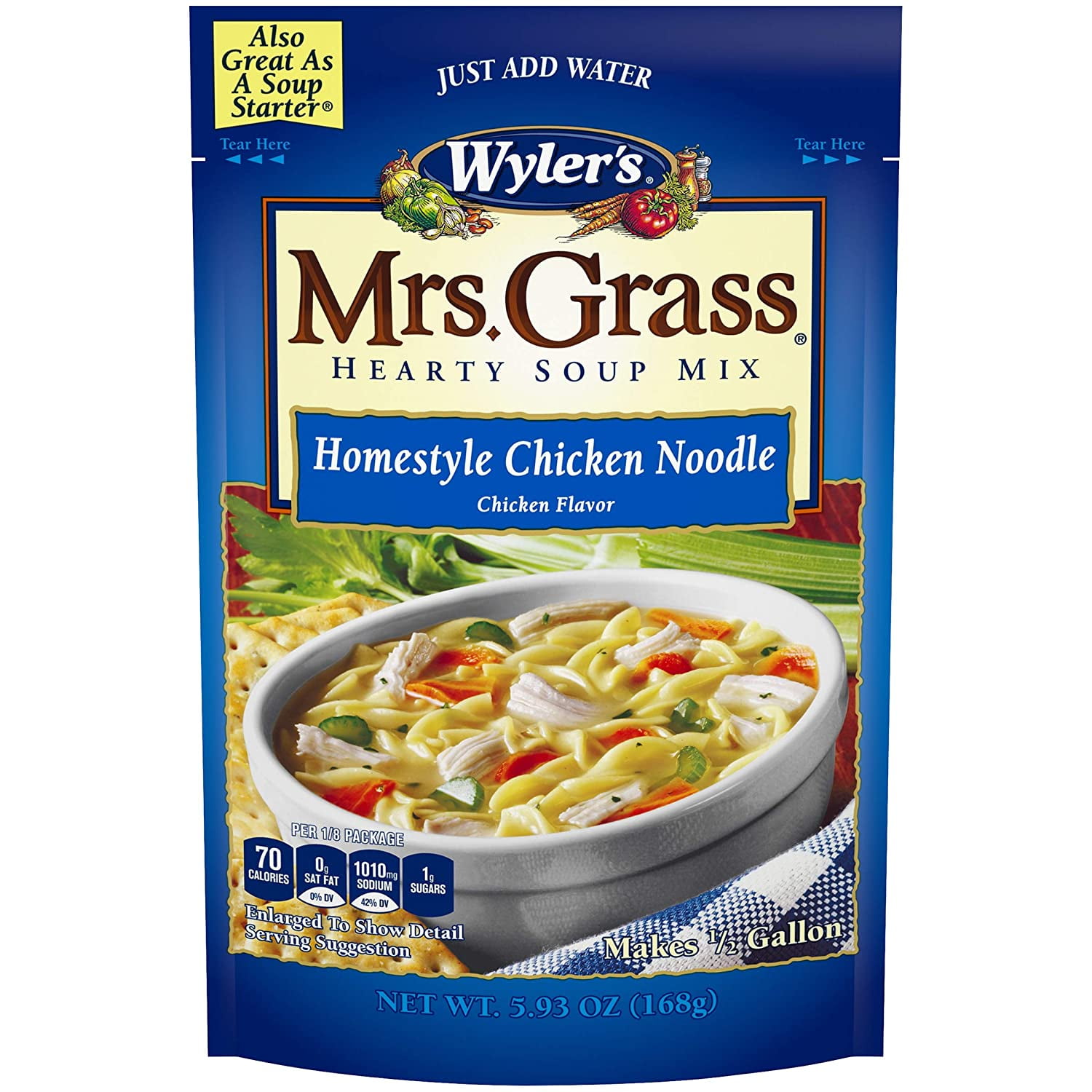 Wyler's Mrs Grass Hearty Chicken Noodle Soup Mix, Home-style with Dry Vegetables, 5.93 OZ Pouch ...