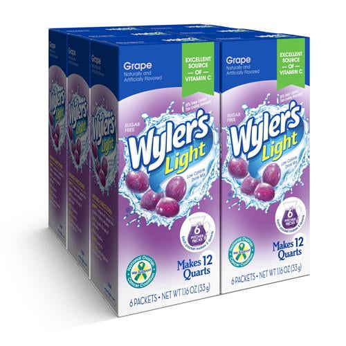 Wylers Light Pitcher Packs, Water Drink Mix, Grape, 6 Boxes (36 Pitcher ...