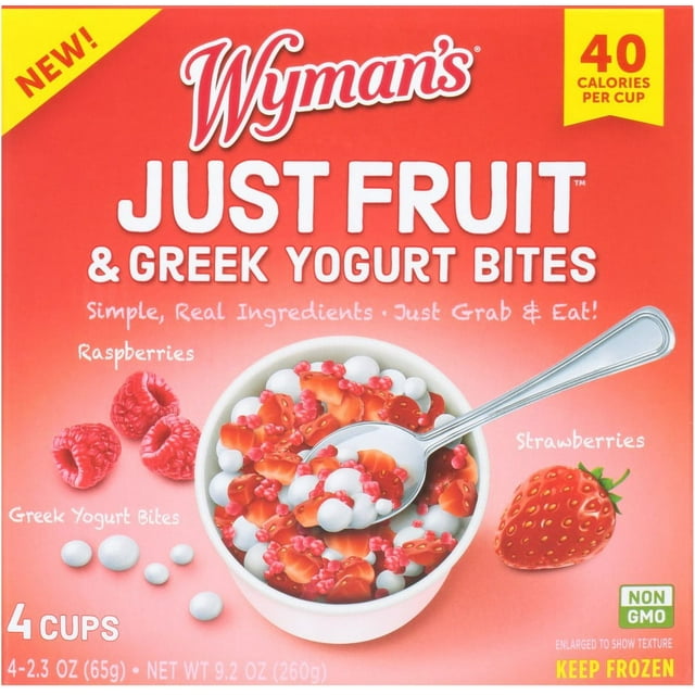 Wyman's Just Fruit & Greek Yogurt Bites, Raspberry & Strawberry, 4 Pack ...