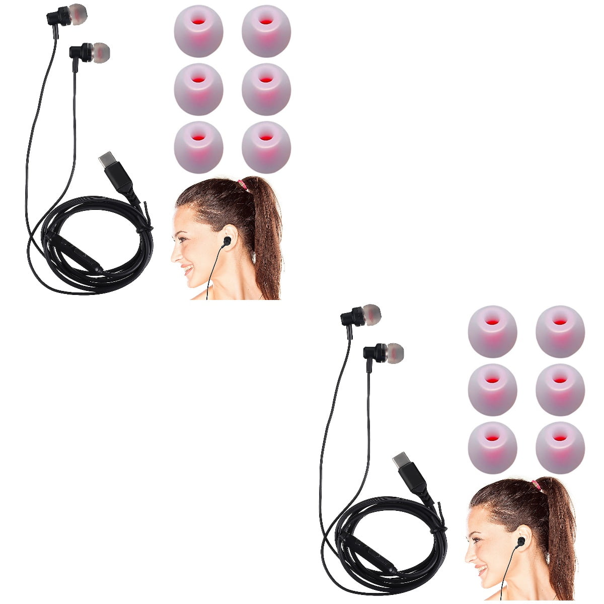 WynBing 2 Sets USB C Headphone Ergonomic Wired Control In-ear Noise ...