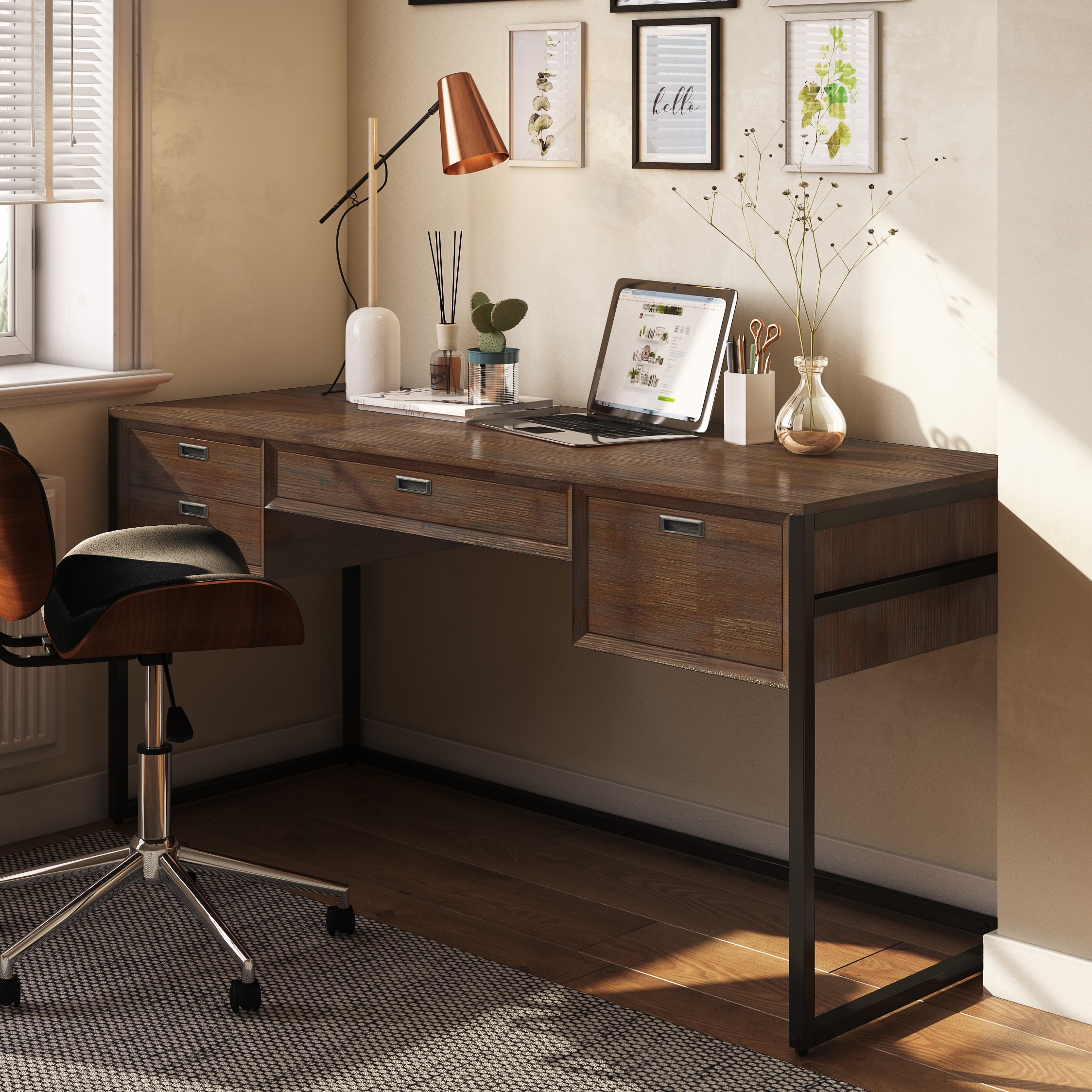 WyndenHall Brandt SOLID ACACIA WOOD Modern Industrial 60 inch Wide Desk ...