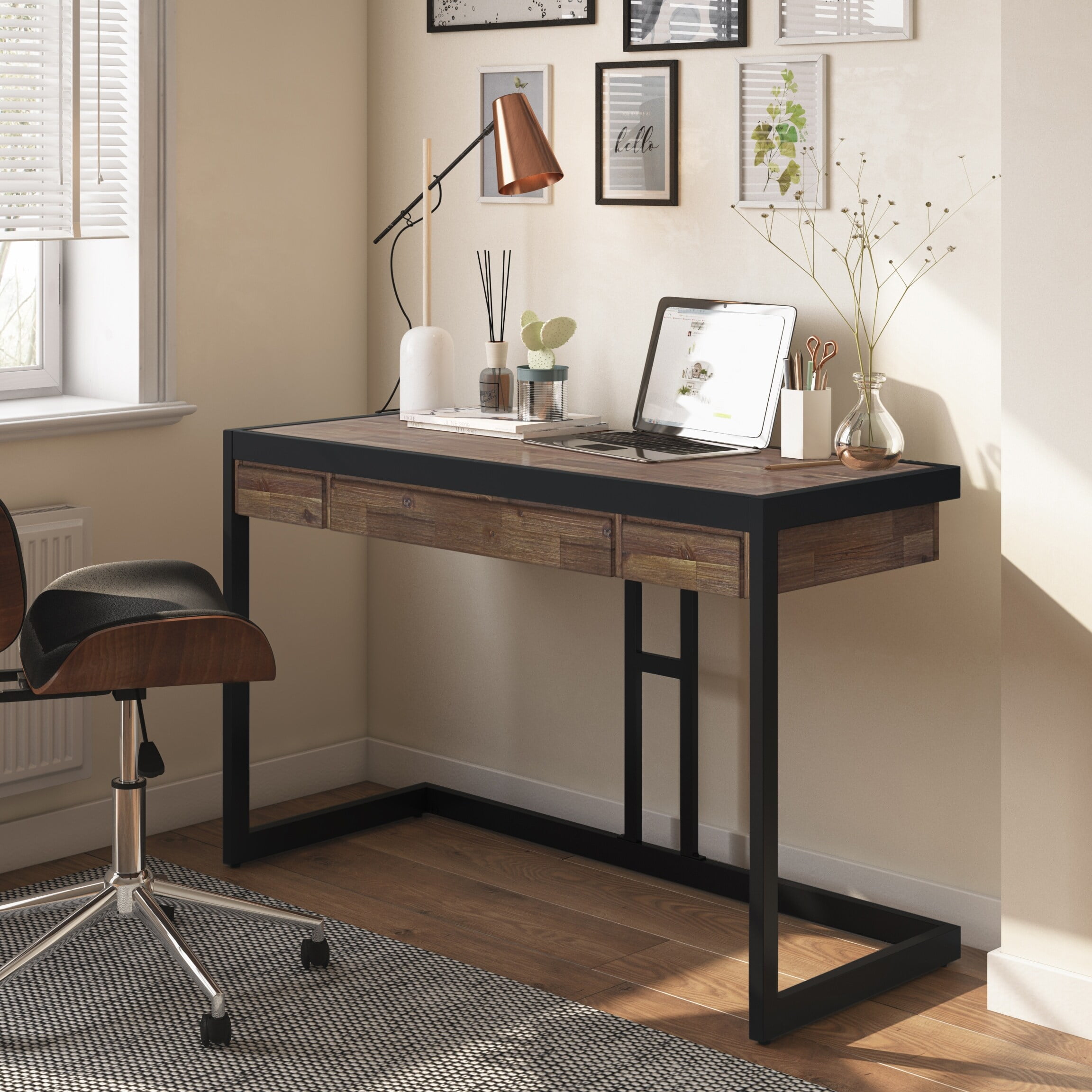 WyndenHall Cecilia SOLID ACACIA WOOD Industrial 48 inch Wide Small Desk ...