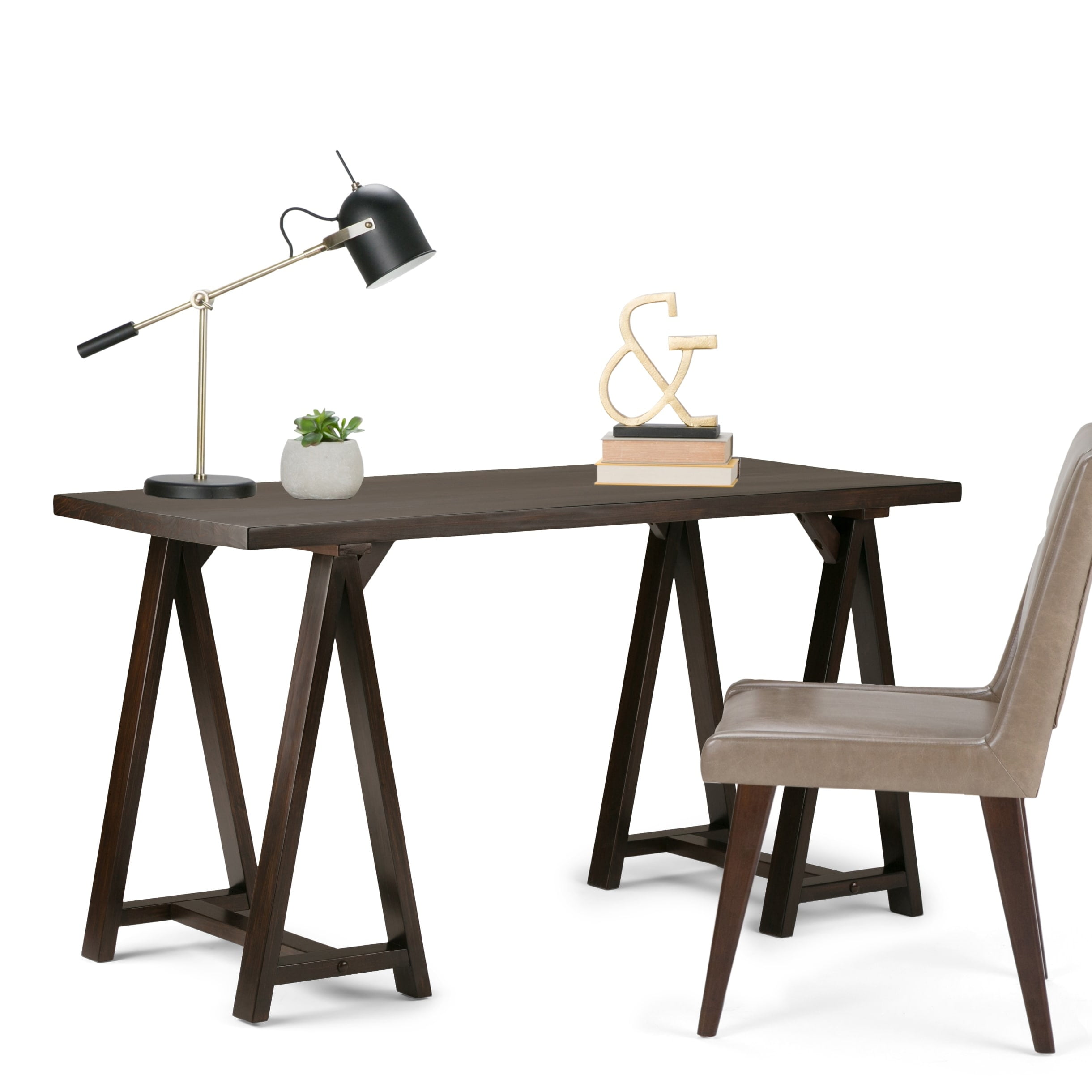 WyndenHall Hawkins SOLID WOOD Modern Industrial 56 inch Wide Writing ...