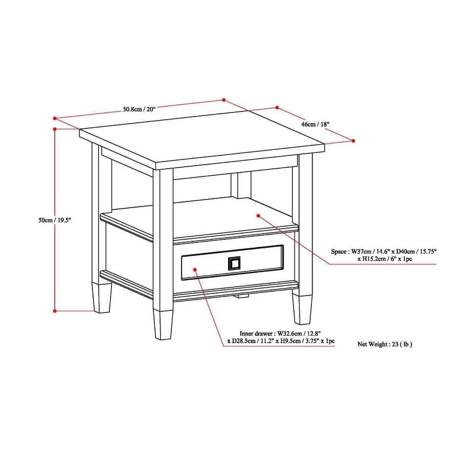 WyndenHall Norfolk SOLID WOOD 20 inch Wide Rectangle Transitional End ...