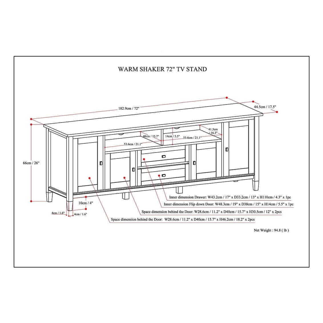WyndenHall Norfolk SOLID WOOD 72 inch Wide TV Media Stand For TVs up to ...