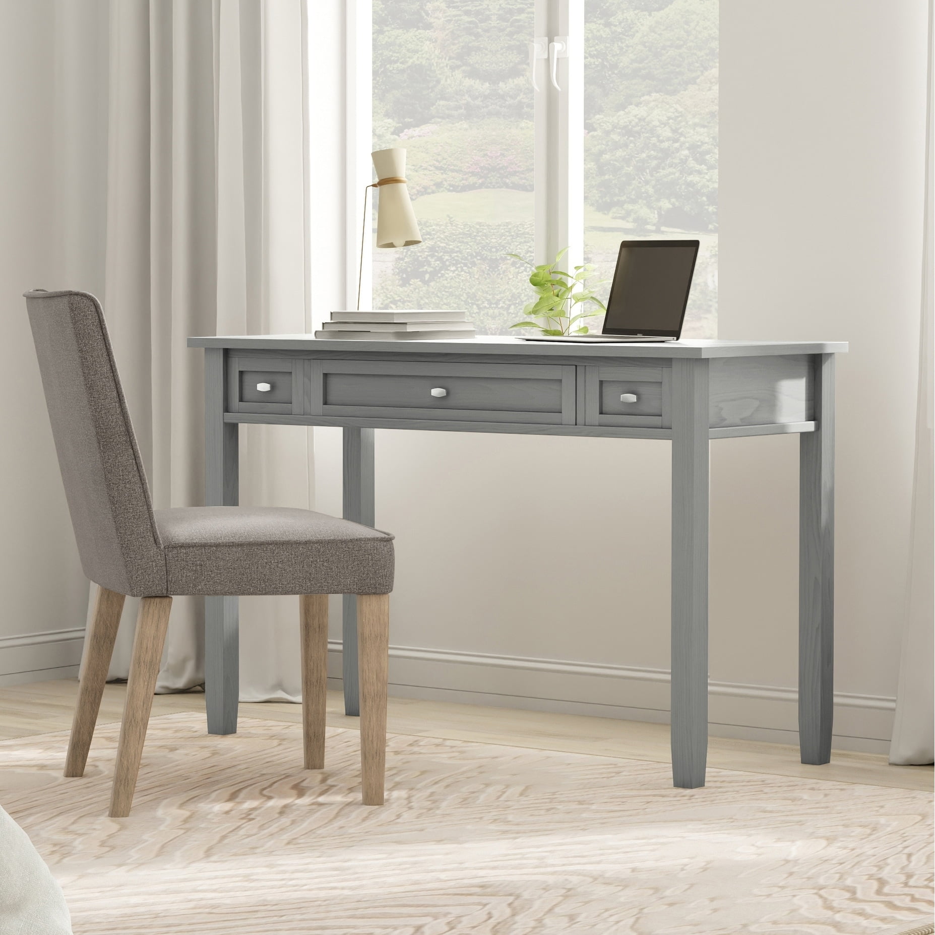 WyndenHall Norfolk Solid Wood Transitional Writing Office Desk Fog Grey ...