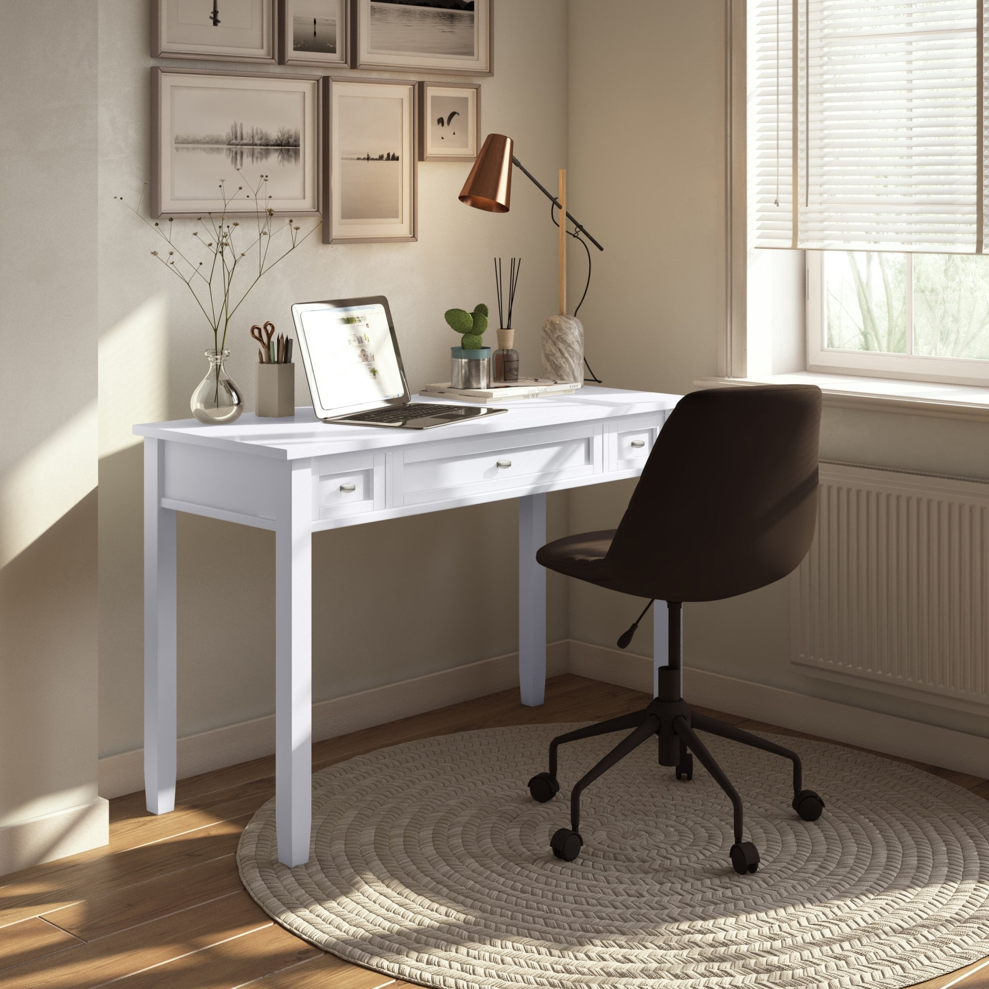 WyndenHall Norfolk Solid Wood Transitional Writing Office Desk White ...