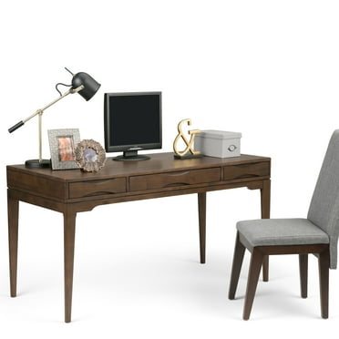 Simpli Home Harper Solid Wood Mid-Century Modern 60" Desk in Light ...
