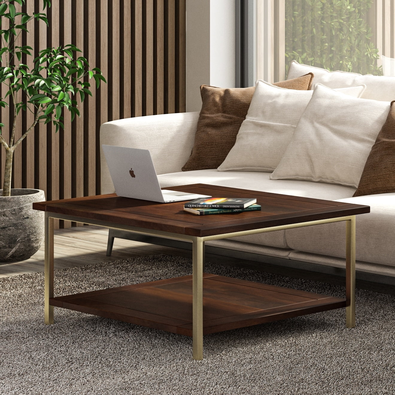 WyndenHall Rhonda Industrial Coffee Table, Solid Mango Wood/Metal ...