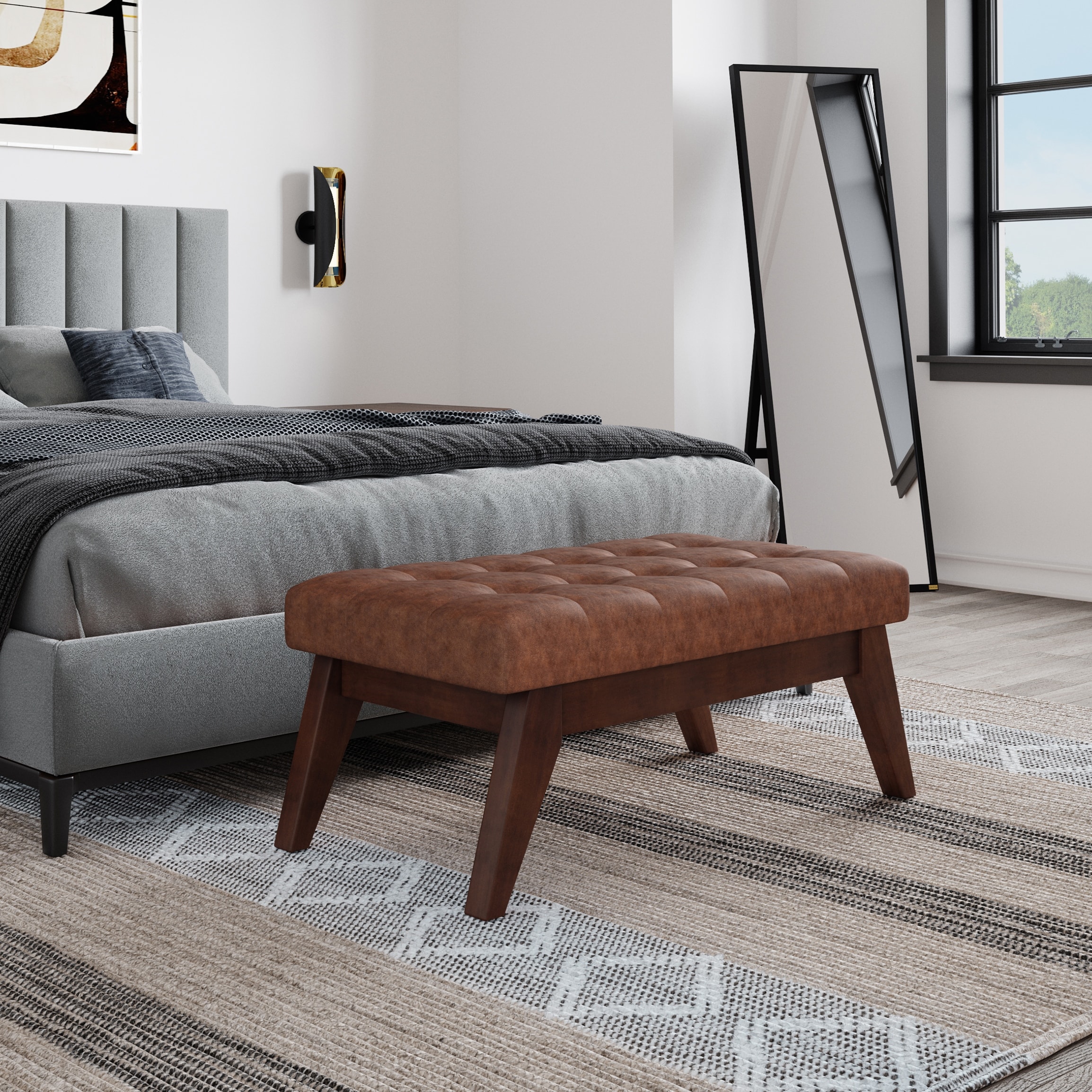 WyndenHall Tierney 40 inch Wide Mid Century Modern Rectangle Ottoman ...