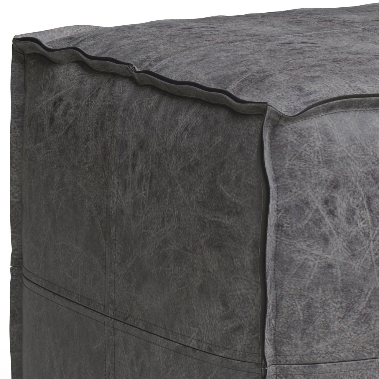 WyndenHall Wendal Boho Square Pouf in Faux Leather Distressed Black 18 ...