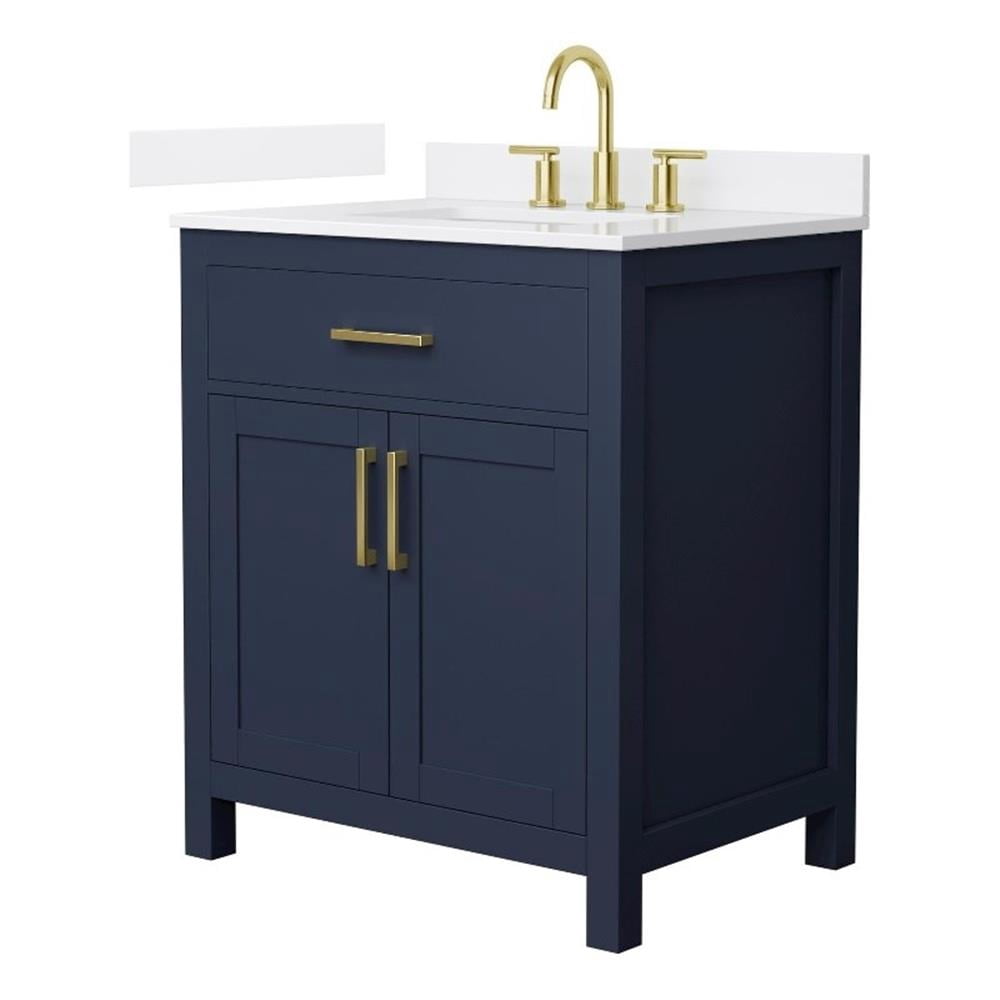 Beckett 30" Dark Blue Single Vanity & White Quartz Top (3-Hole) & Gold ...