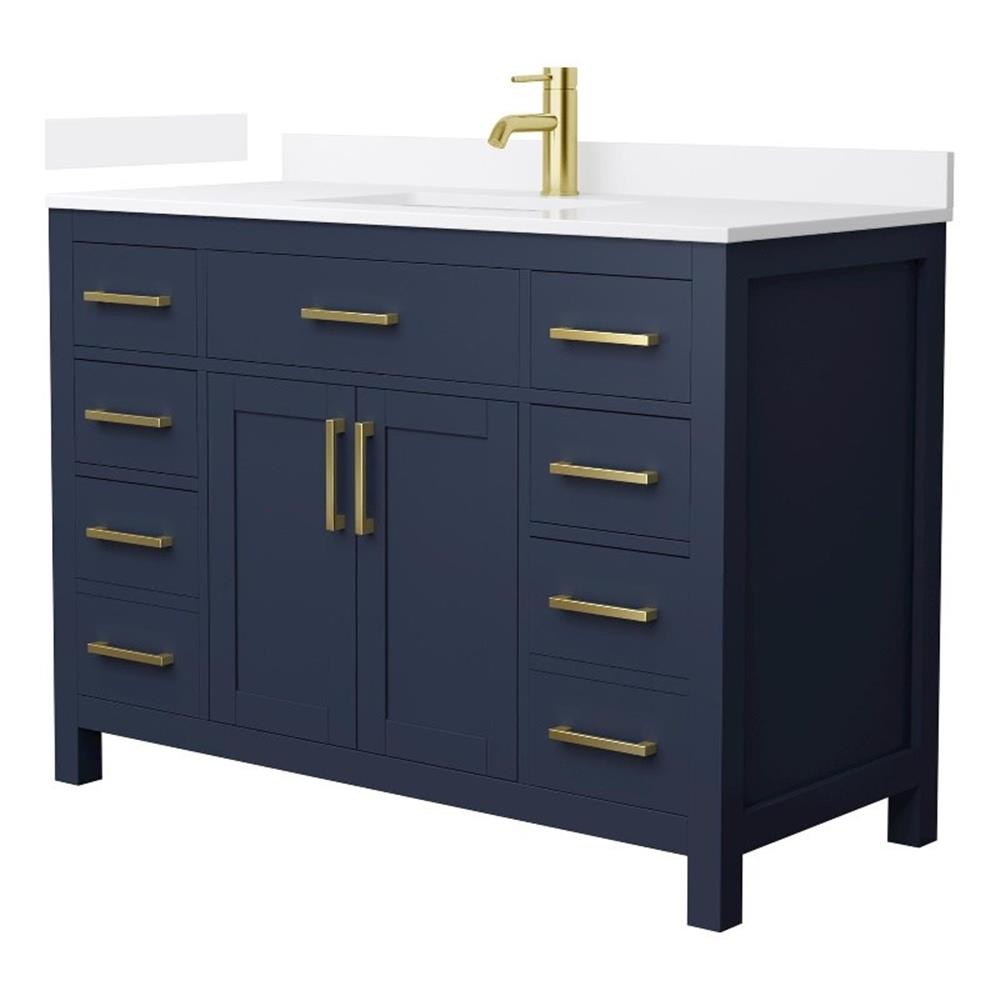 Beckett 48" Dark Blue Single Vanity & White Quartz Top (1-Hole) & Gold ...