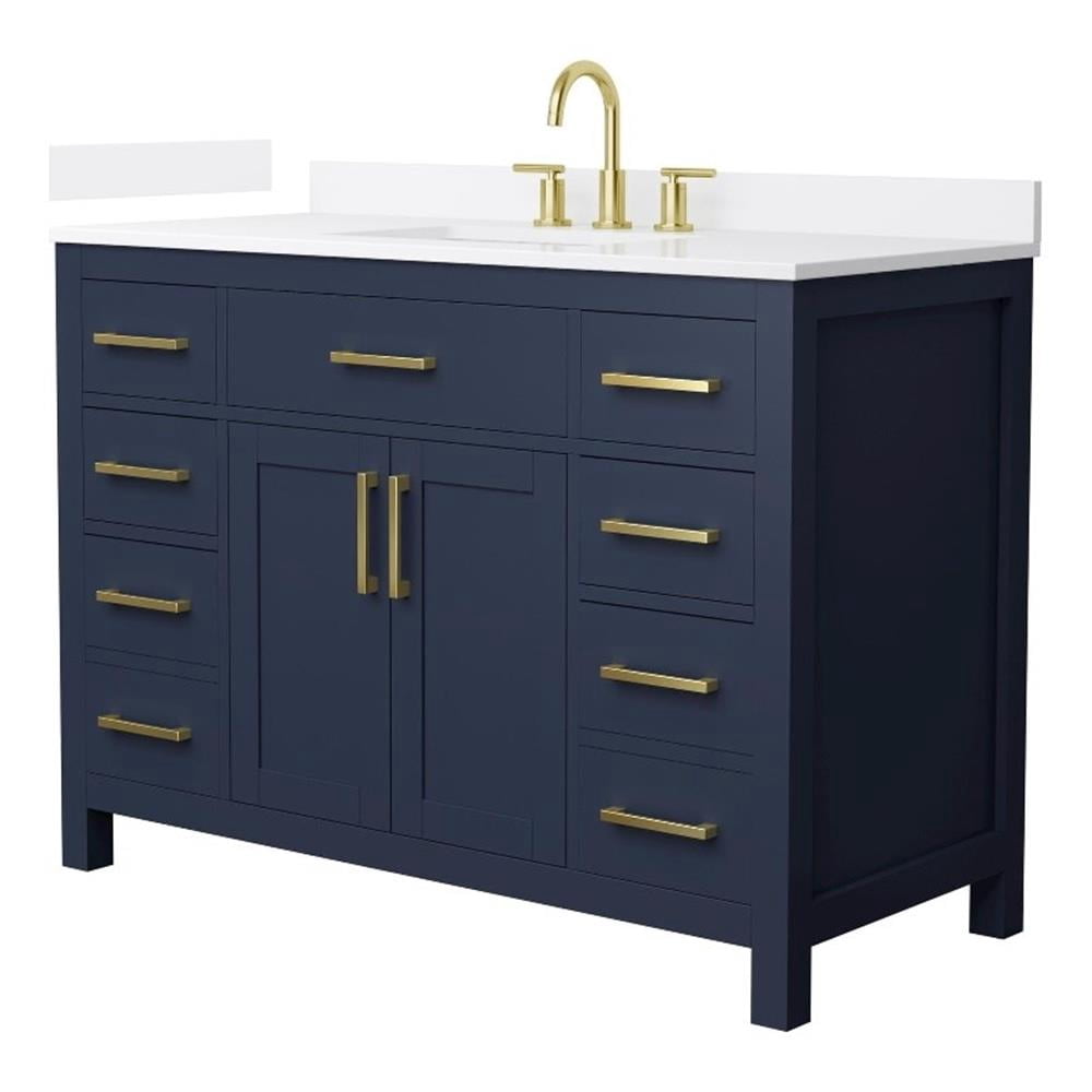 Beckett 48" Dark Blue Single Vanity & White Quartz Top (3-Hole) & Gold ...