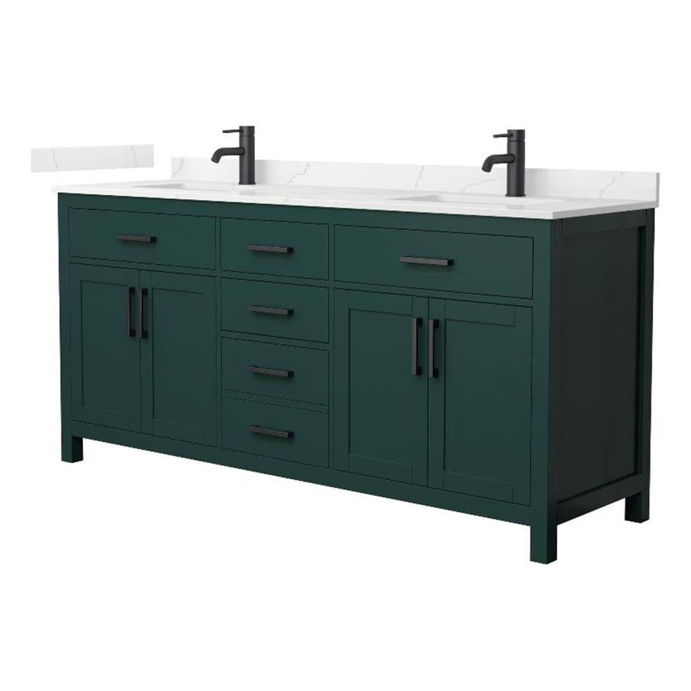 Beckett 72" Green Double Vanity & Giotto Quartz Top (1-Hole) & Black ...