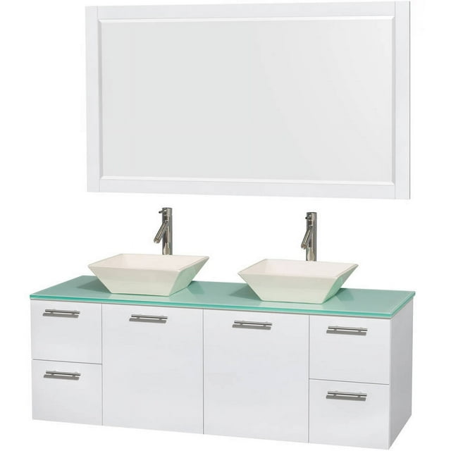 Wyndham Collection Amare 60 inch Double Bathroom Vanity in Glossy White ...
