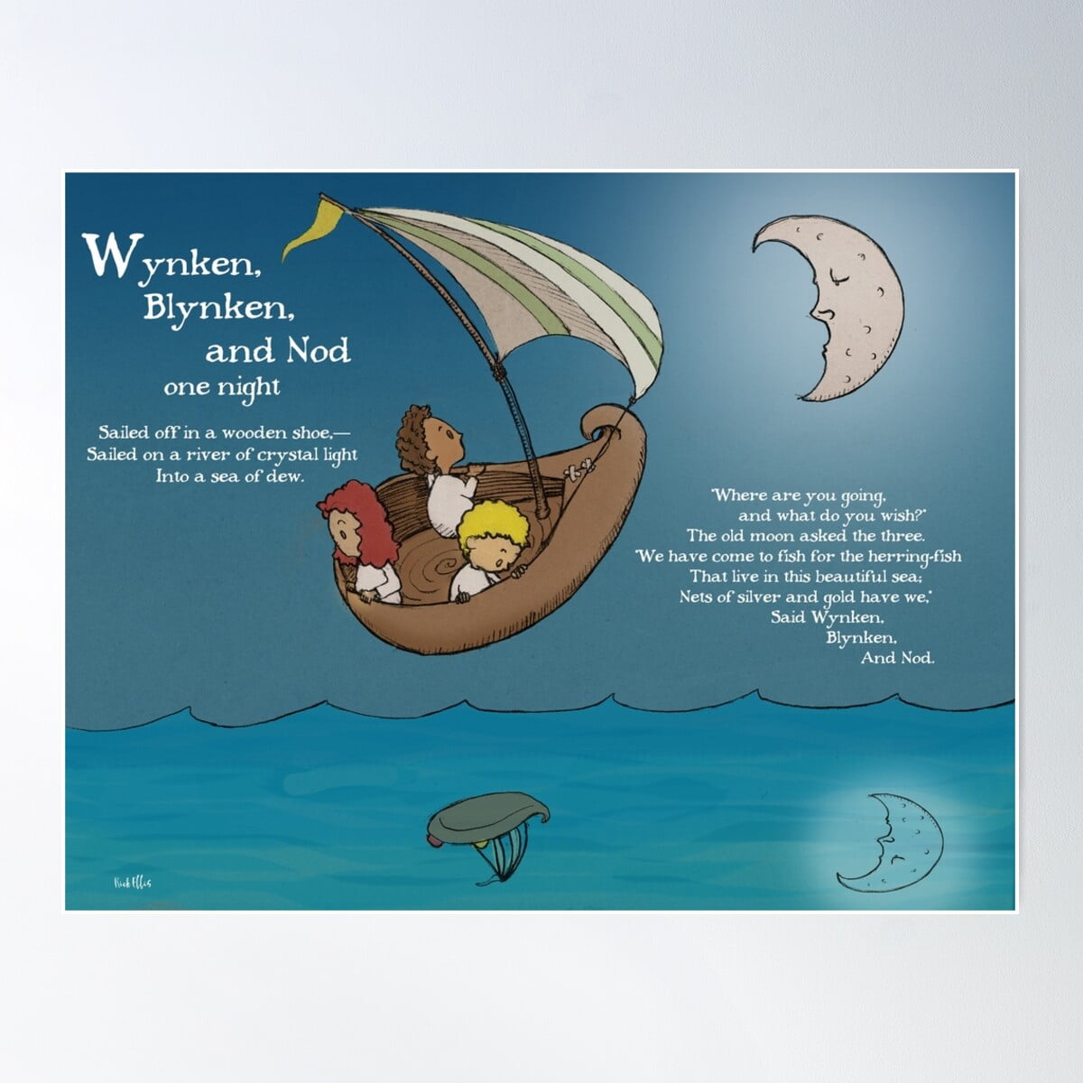 Wynken, Blynken, And Nod Poem Poster Wall Art, Modern Wall Decor For ...