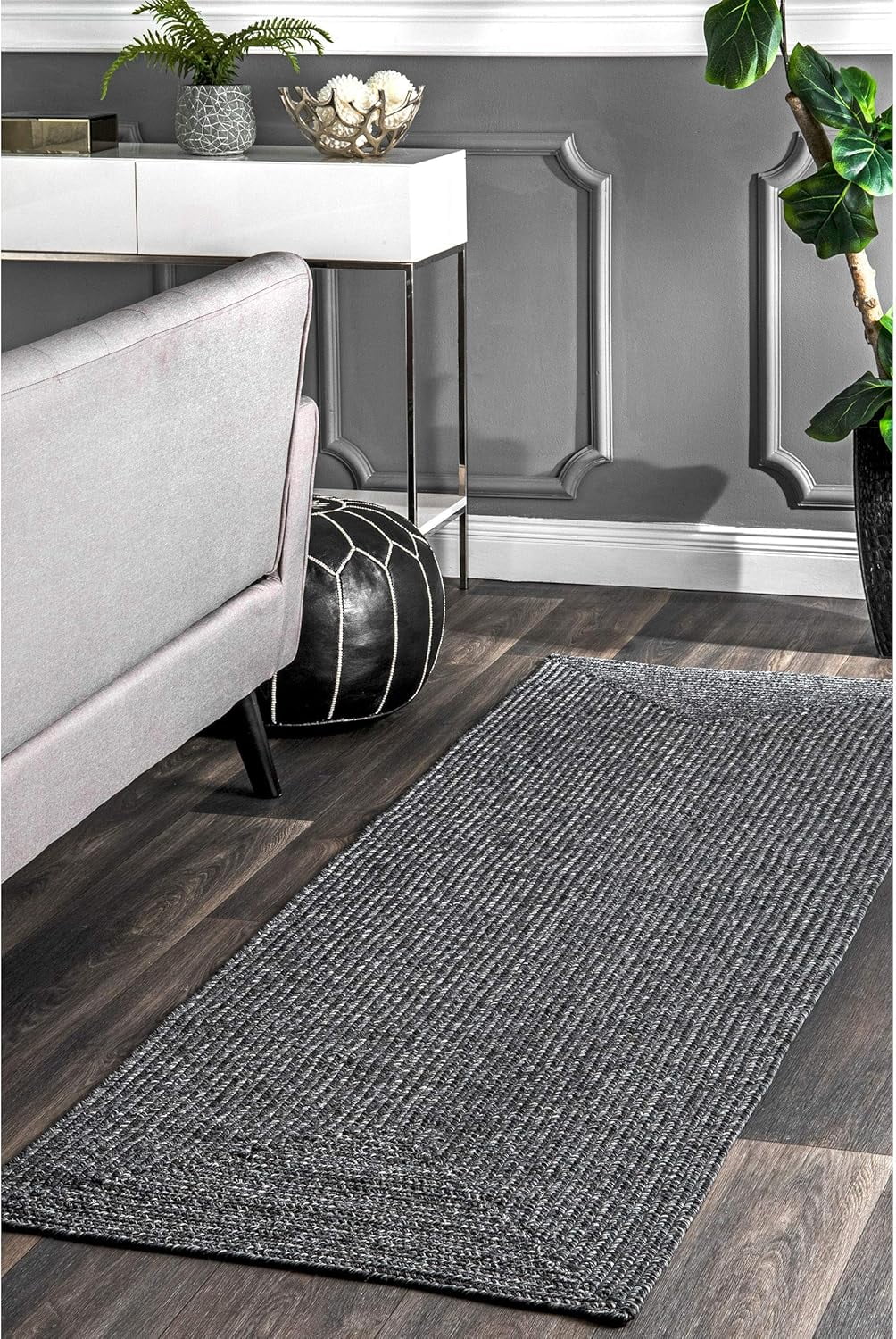 Wynn Charcoal 2' X 16' Solid Hand Braided Indoor/Outdoor Area Rug, Pet ...