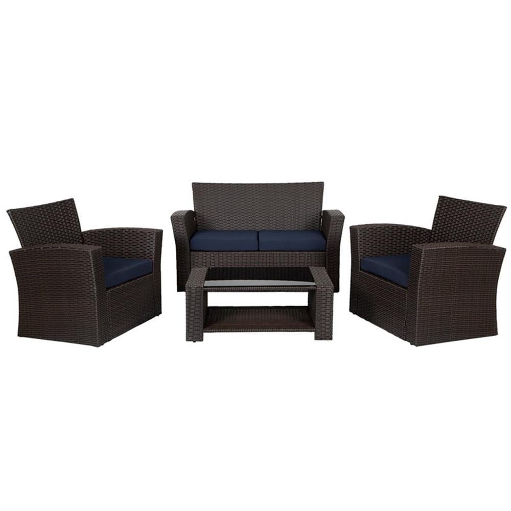 Wynston 4-Piece Outdoor Patio Conversation Set with Cushions Chocolate ...