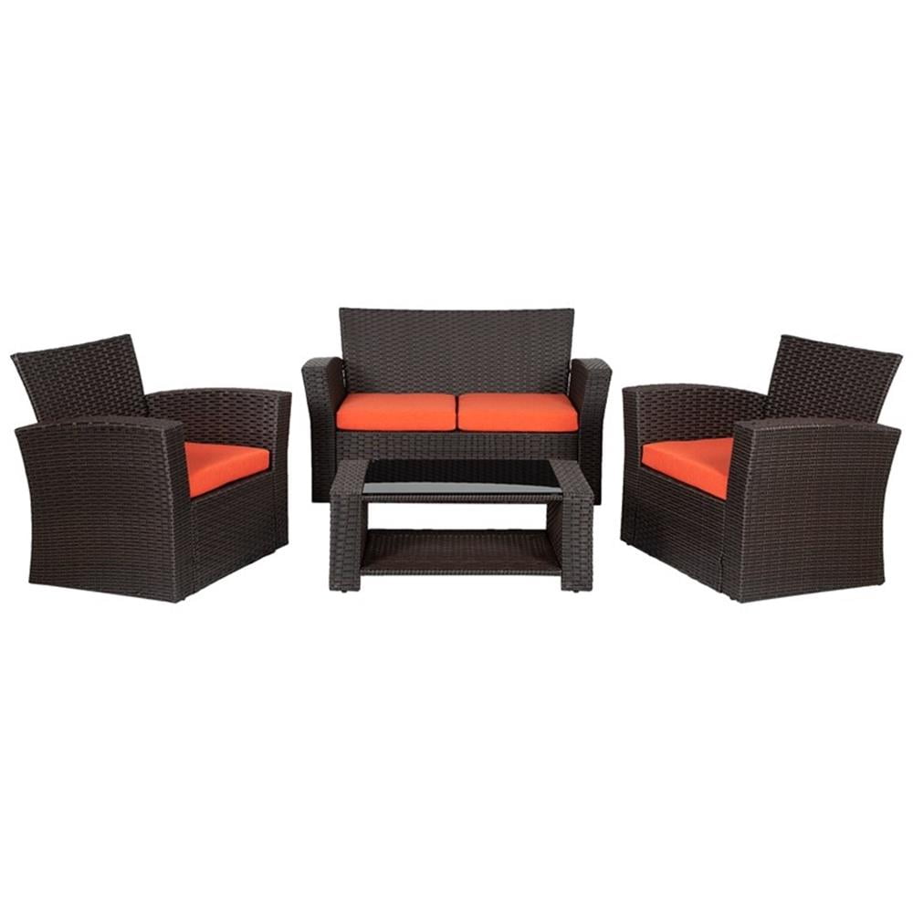 Wynston 4-Piece Outdoor Patio Conversation Set with Cushions Chocolate ...
