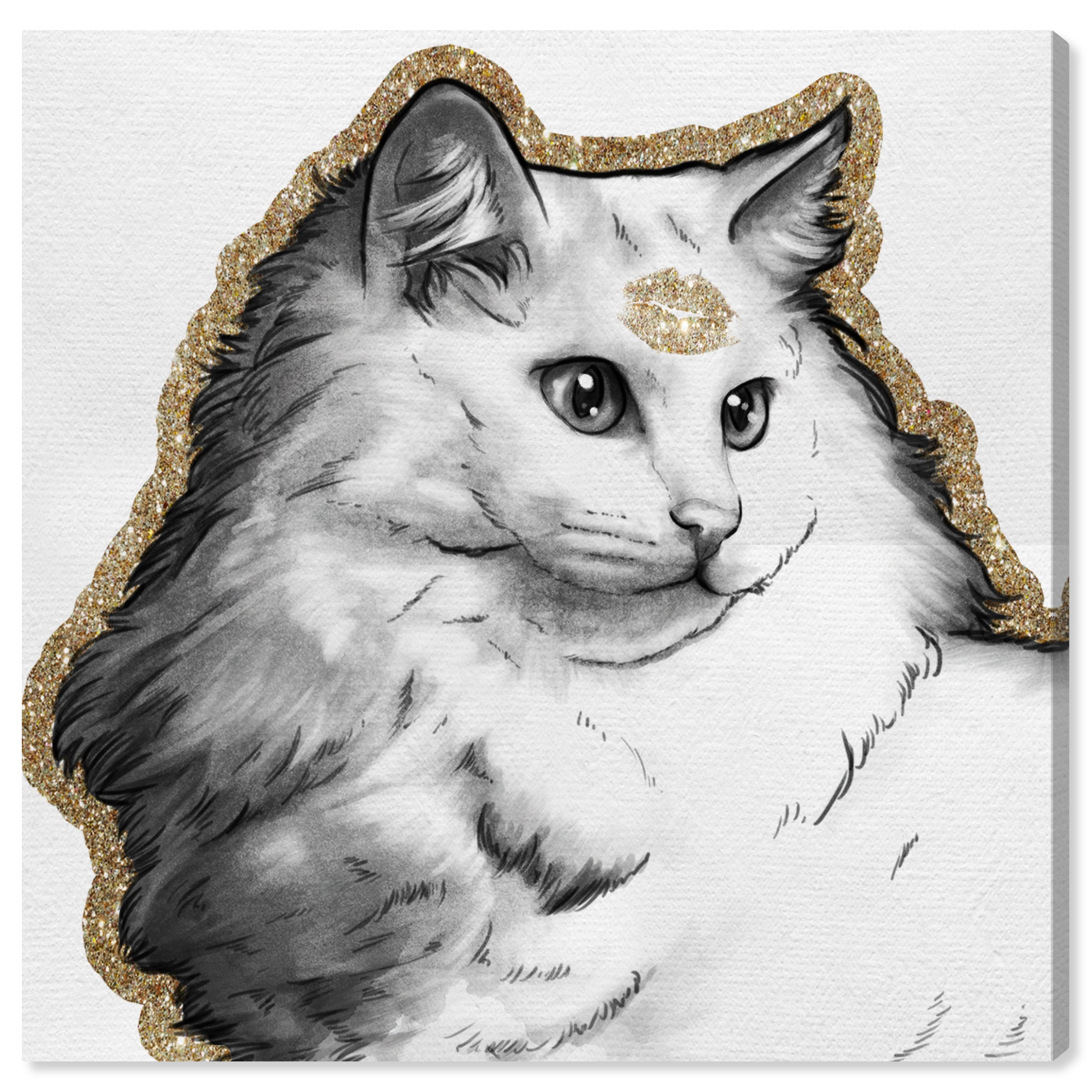 Wynwood Studio Canvas Gold Kiss Feline II Fashion and Glam Lips Wall ...