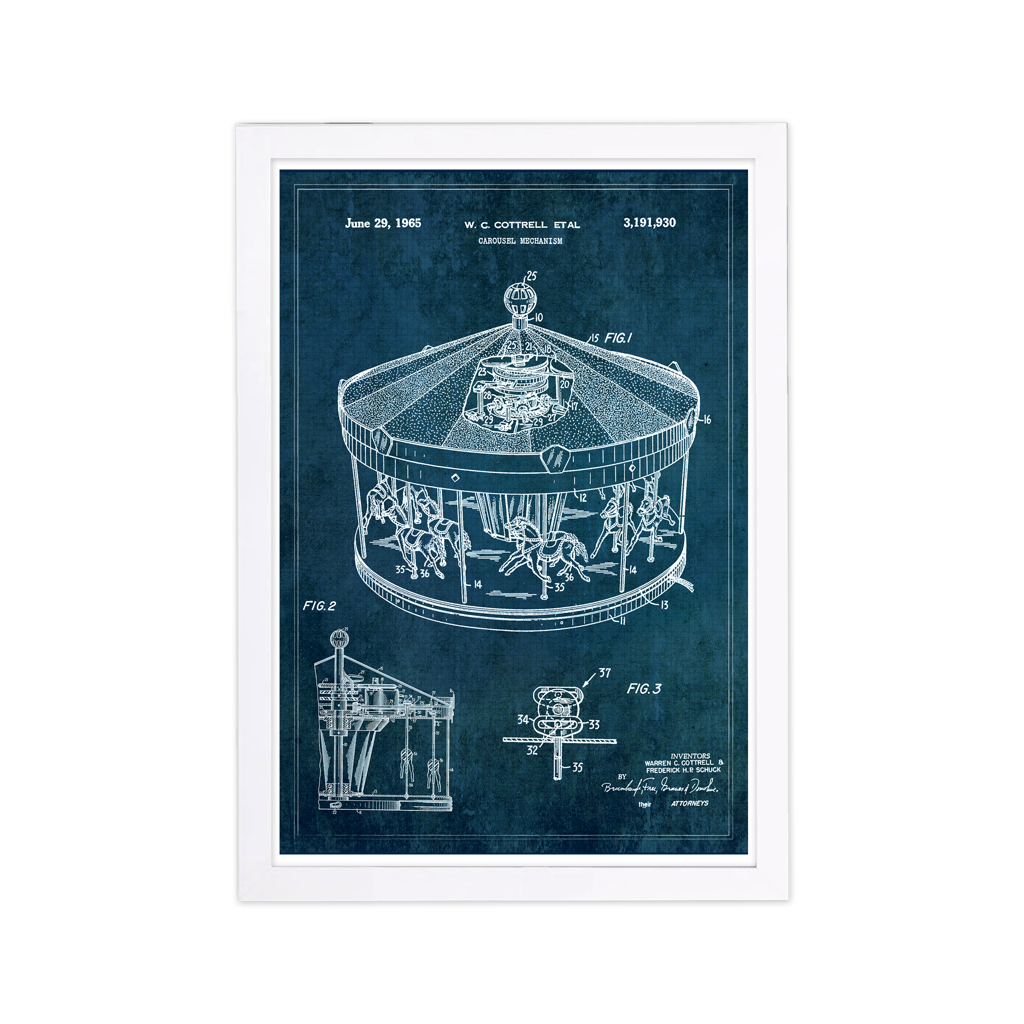 Wynwood Studio Carousel Mechanism 1965 Framed Wall Art Print Blue White ...